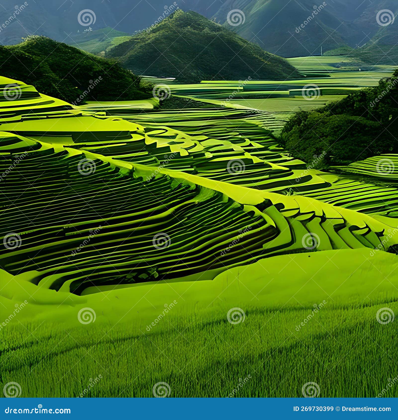 Image of the Painterly Paddy Field Landscape. Stock Illustration ...