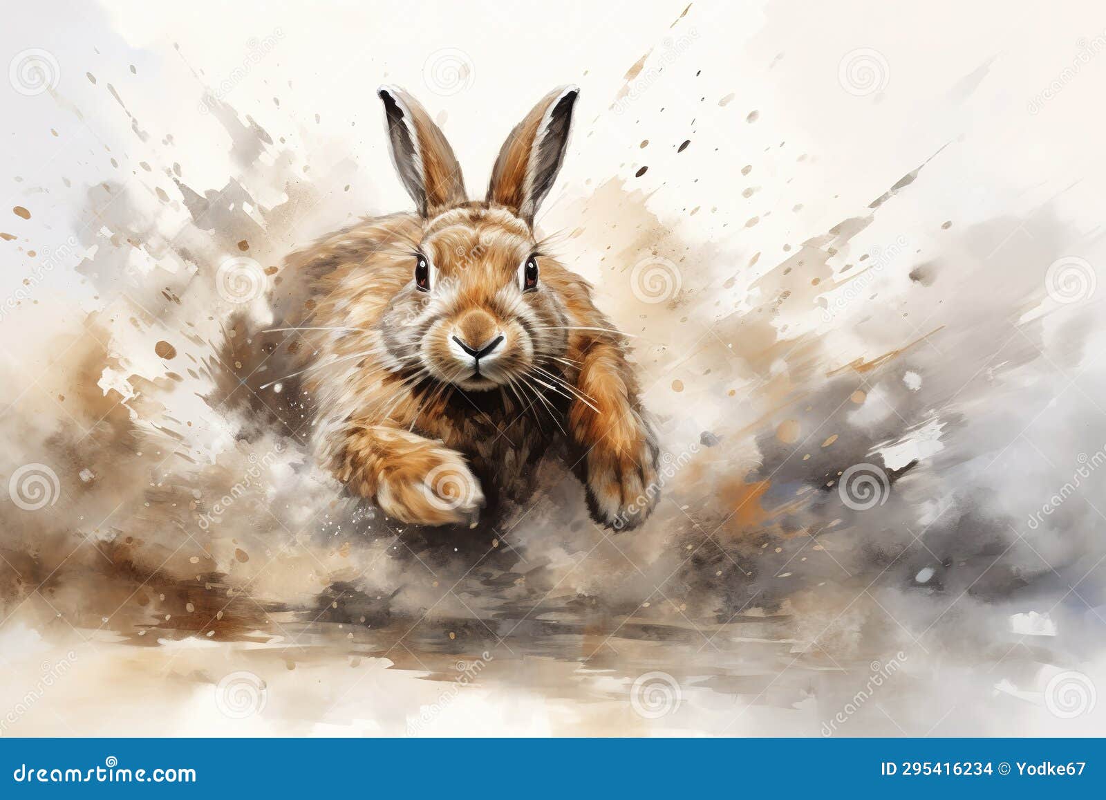 Image of Painting Brown Rabbit Running. Wildlife Animals Stock ...
