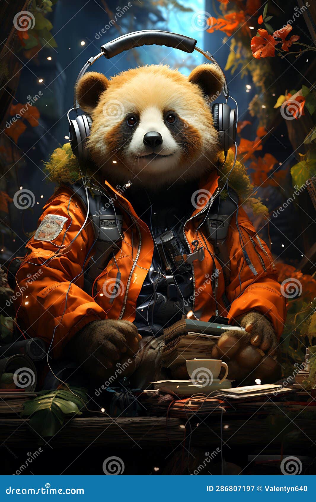 Image of Panda Bear Wearing Headphones and Jacket. Generative AI Stock ...