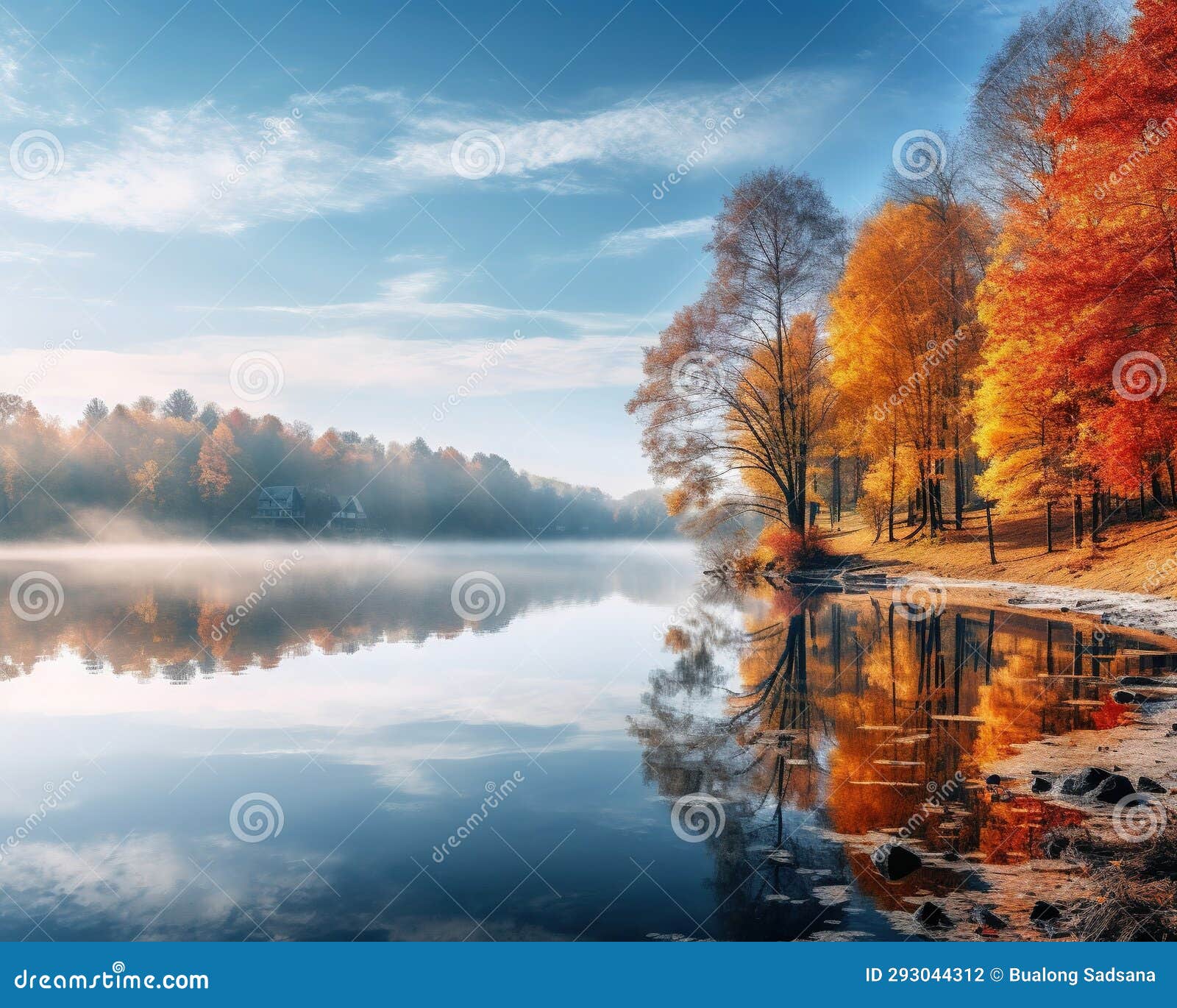 Panoramic View of a Landscape in Autumn Along with a Lake. Stock ...