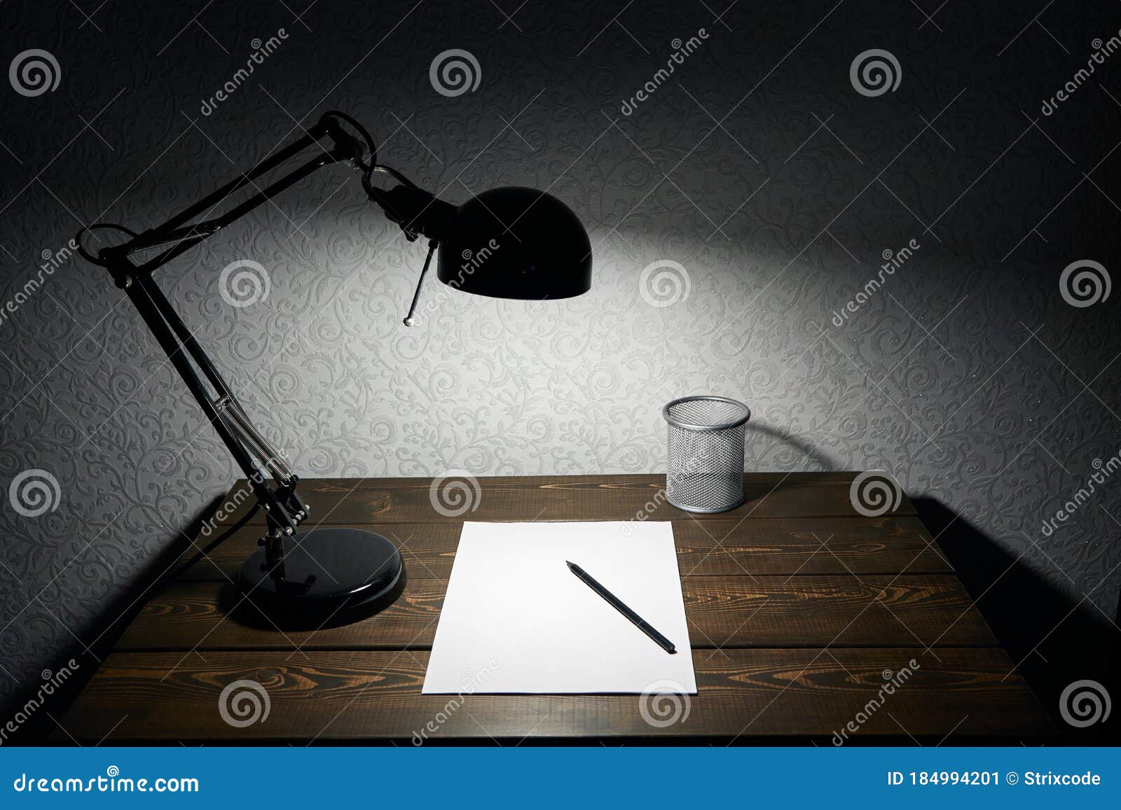 Image of Paper Sheet on Table in Light of Table Lamp. Late Night Work ...