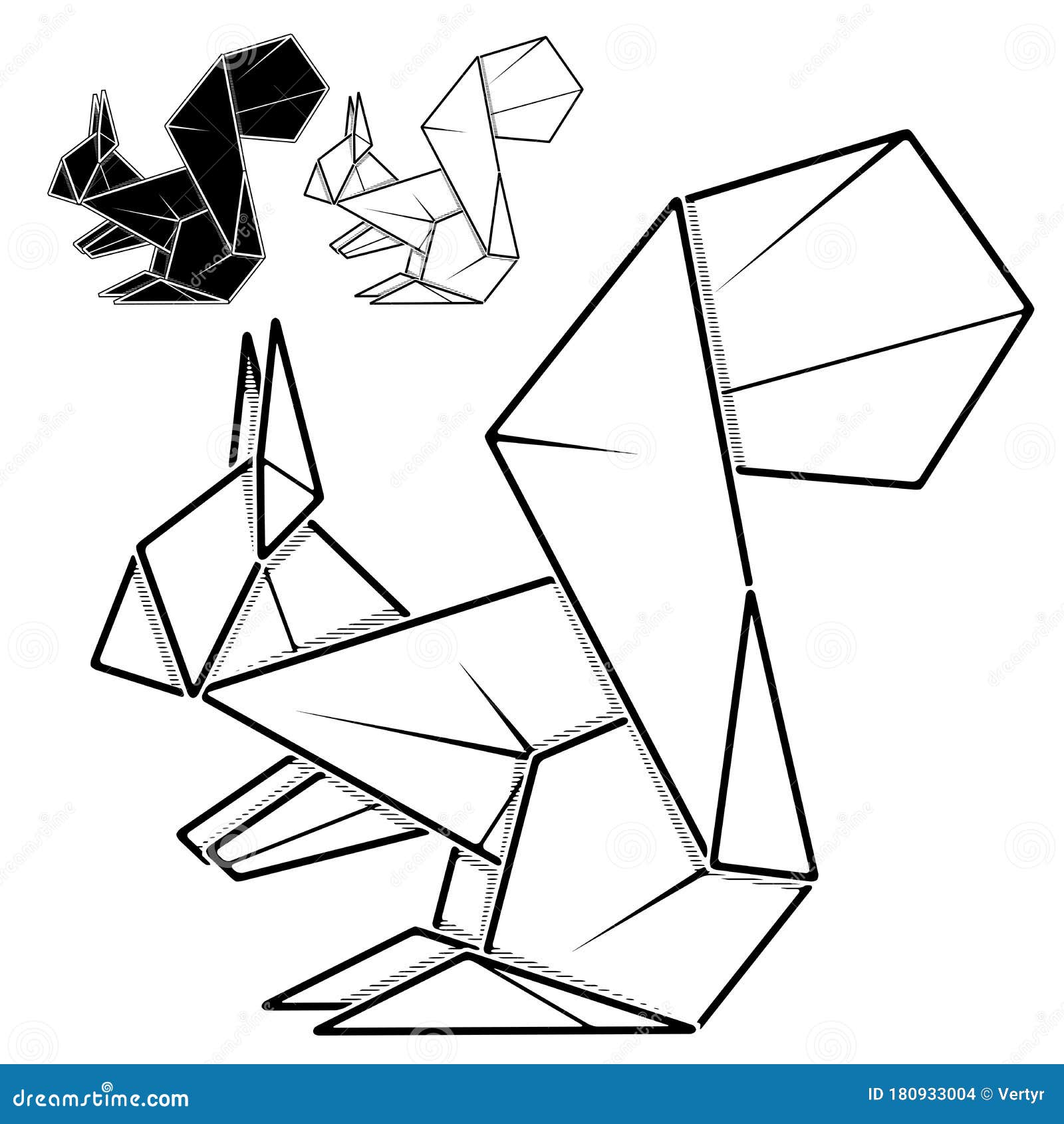 Image of Paper Squirrel Origami Contour Drawing by Line. Stock Vector ...