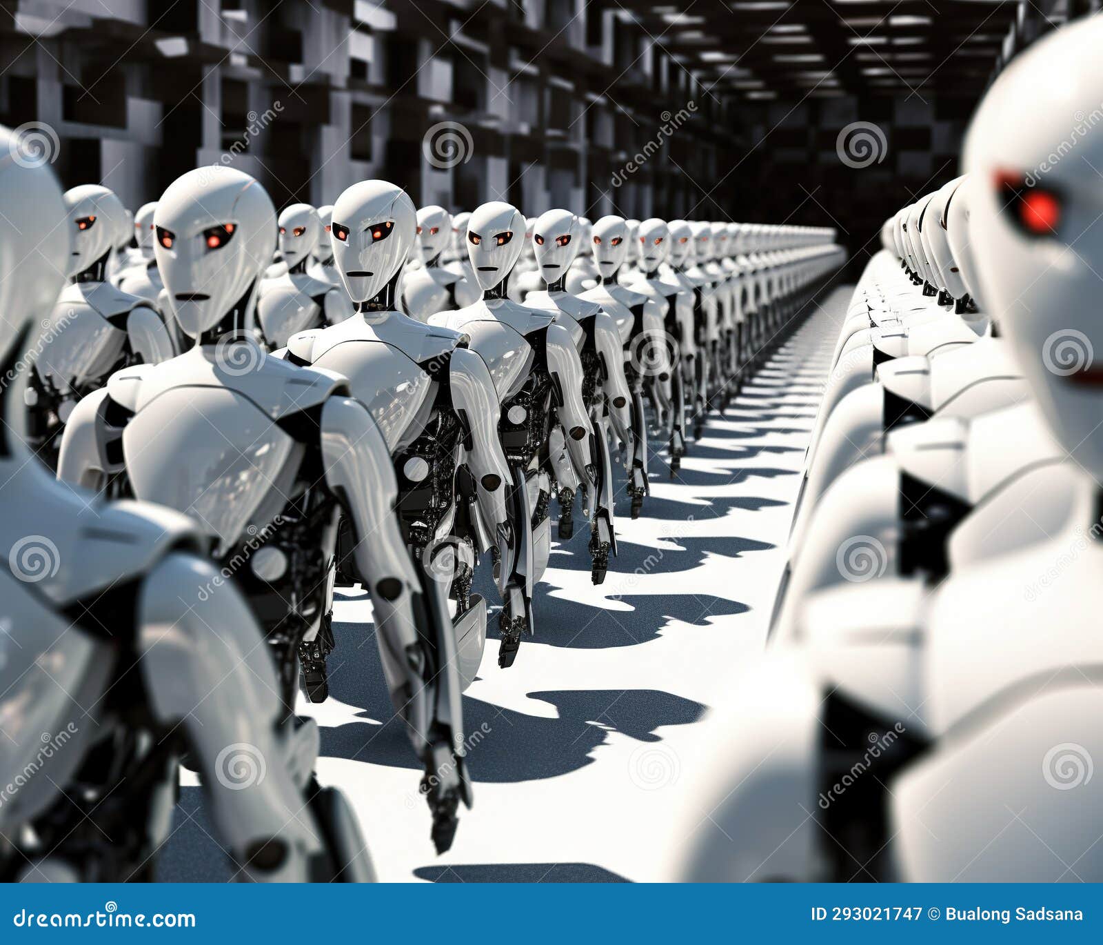 Future Scene Where a Large Number of Robots are. Stock Illustration ...