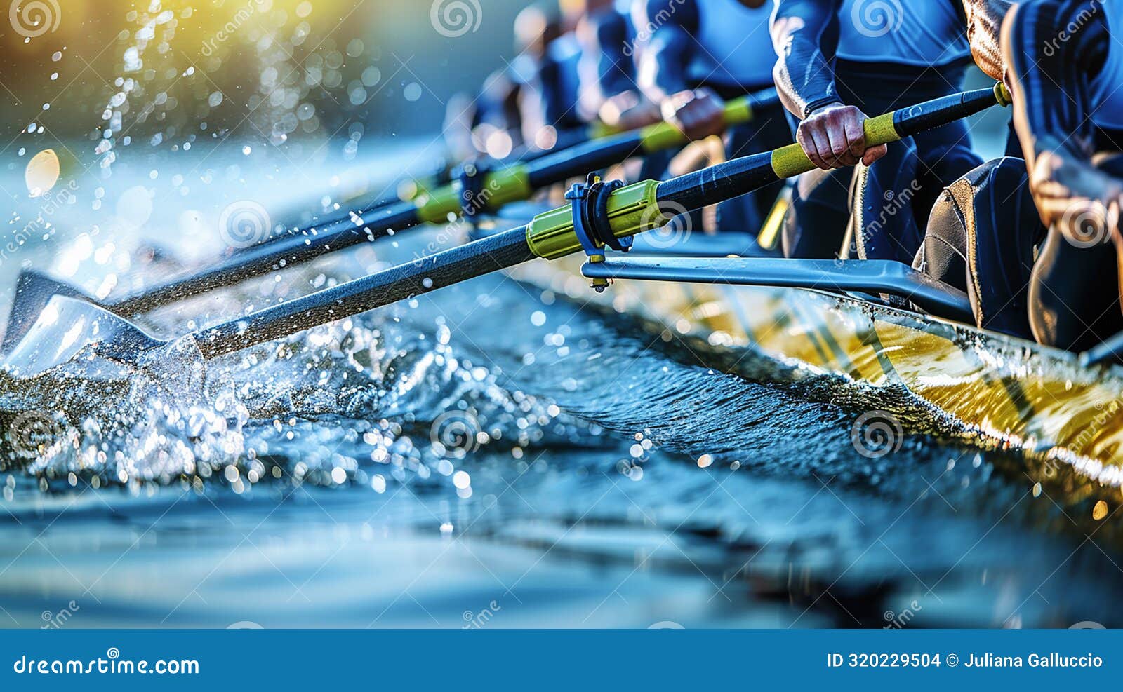 Conceptual Image of a Close Up of Rowing Oars Pulling through Water ...