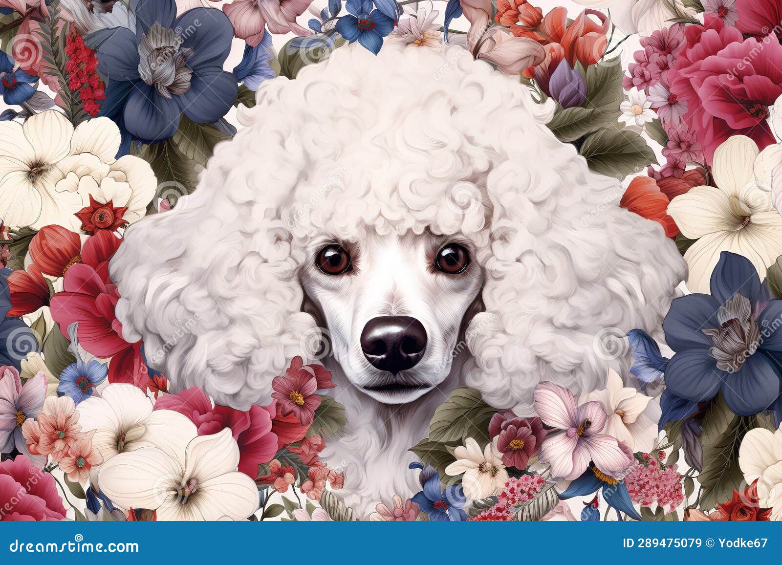 Image of Pattern Design Using Poodle Dog and Flowers and Leaves. Pet ...