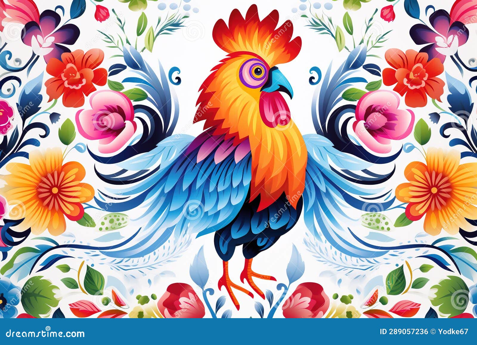 Image of Pattern Design Using Rooster and Flowers and Leaves. Farm ...