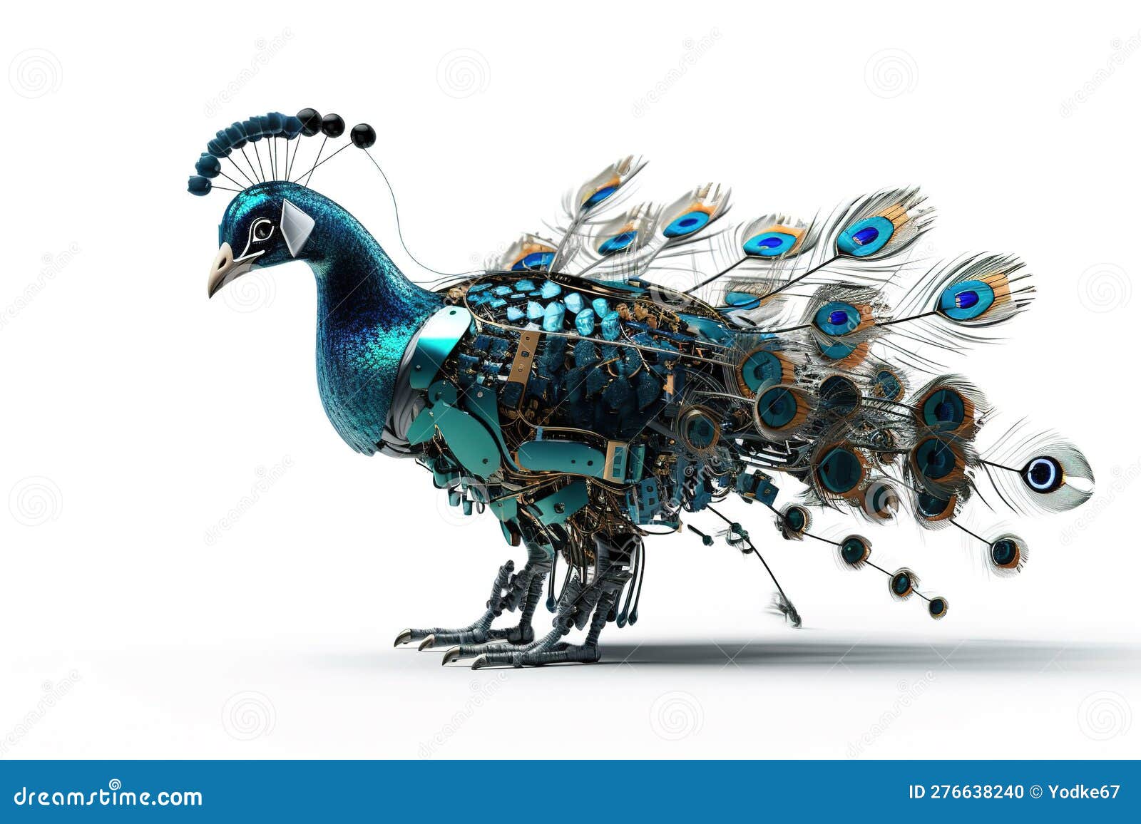 Image of a Peacock Modified into a Electronics Robot on a White ...