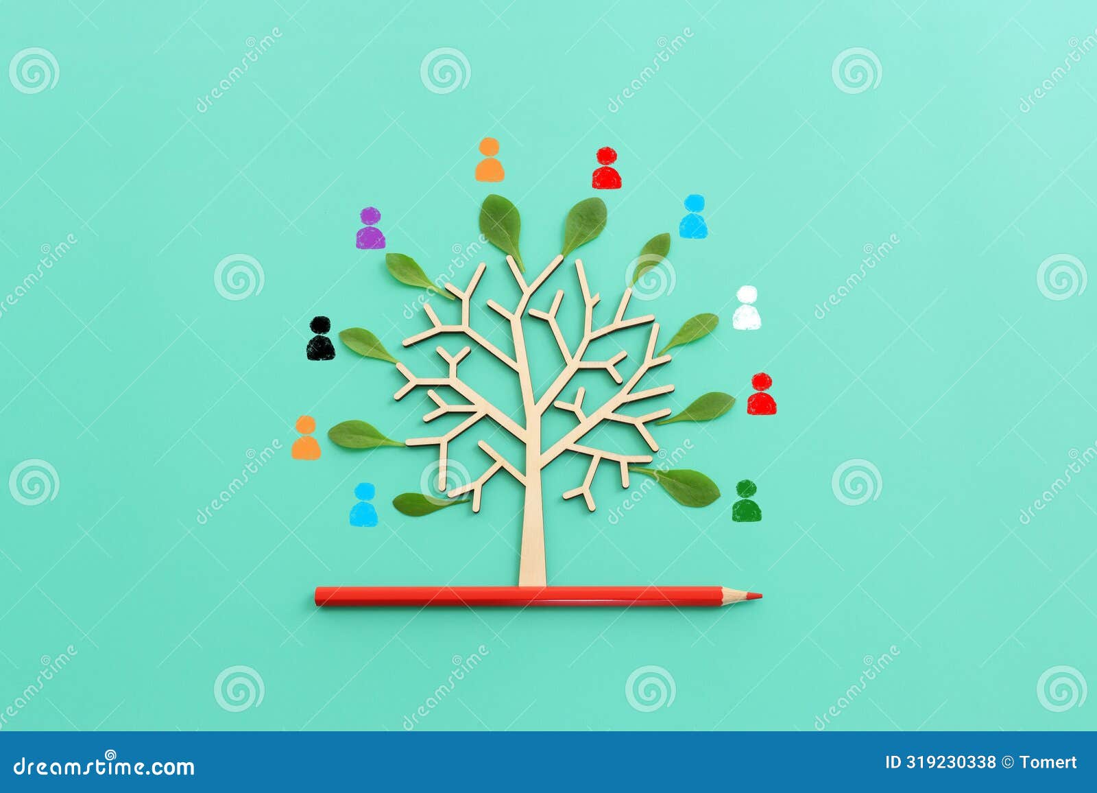 Image of Pencils and Tree with People Figures. Human Resources ...