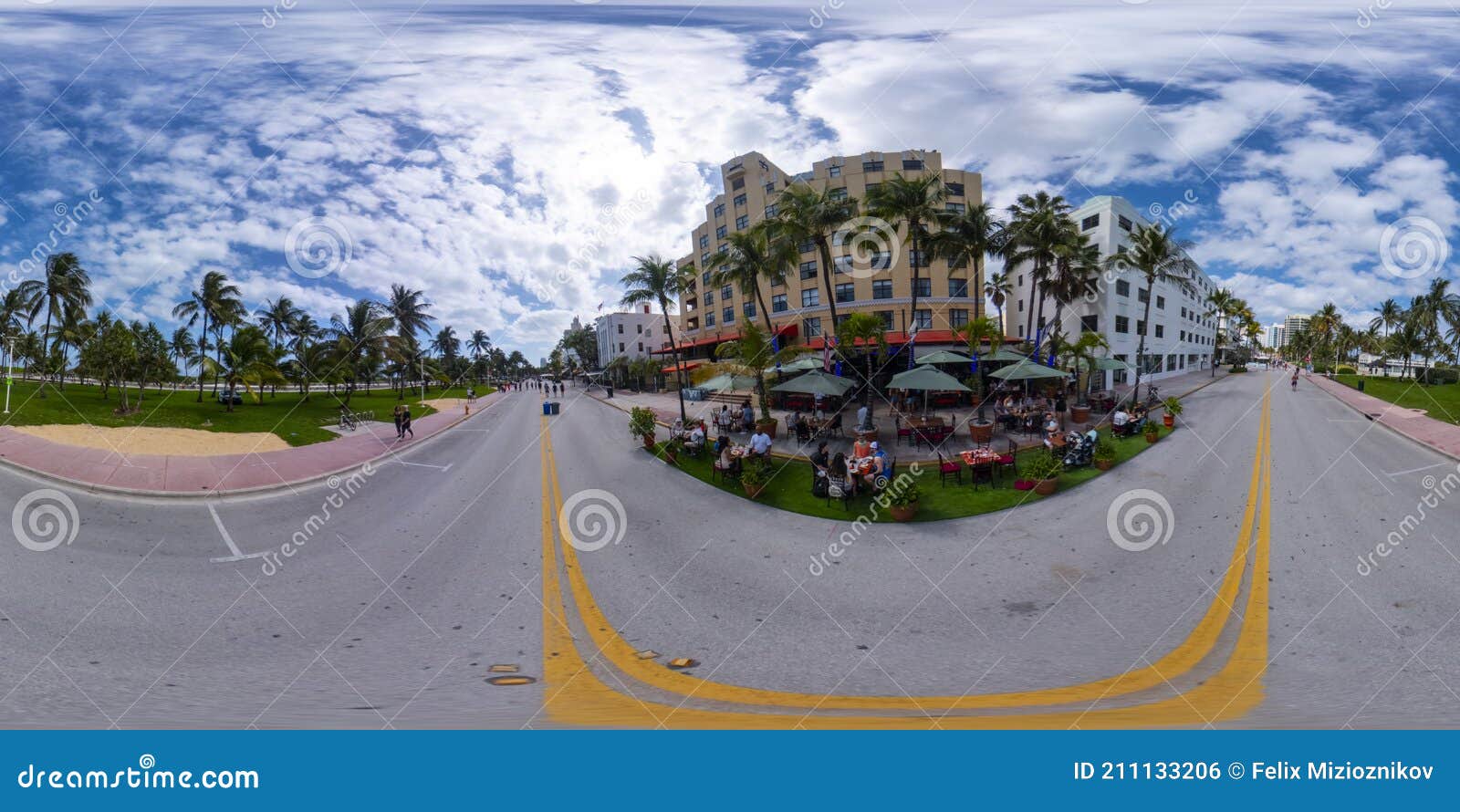 360 Image People Dining Outdoors in Miami Beach Ocean Drive Editorial ...
