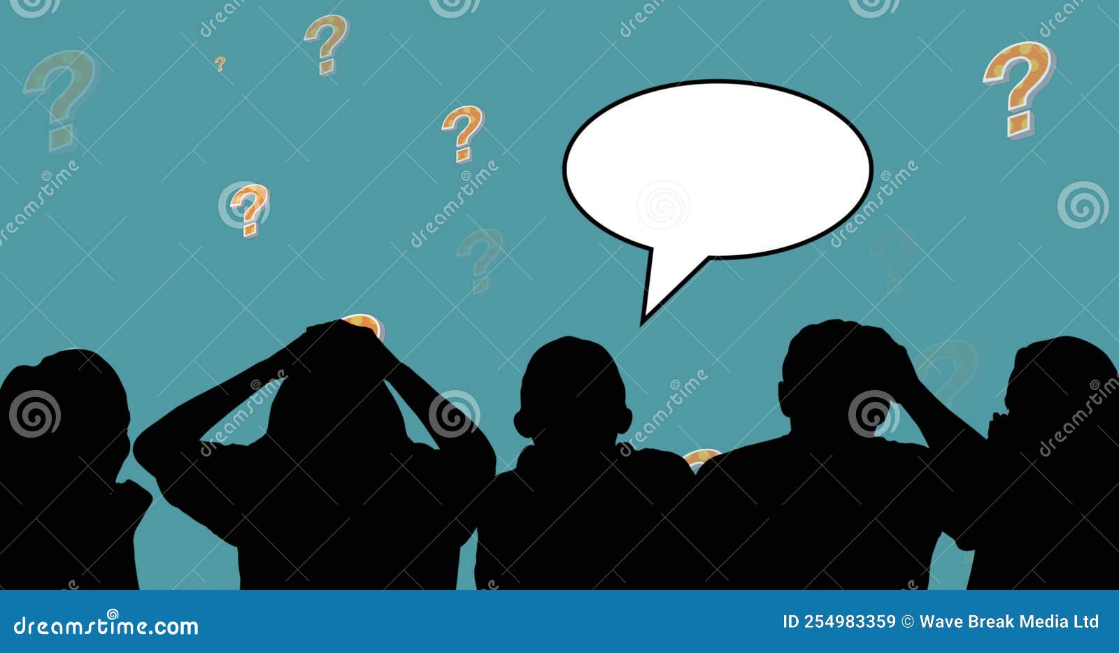 Image of People Silhouettes with Speech Bubble Over Question Marks on ...