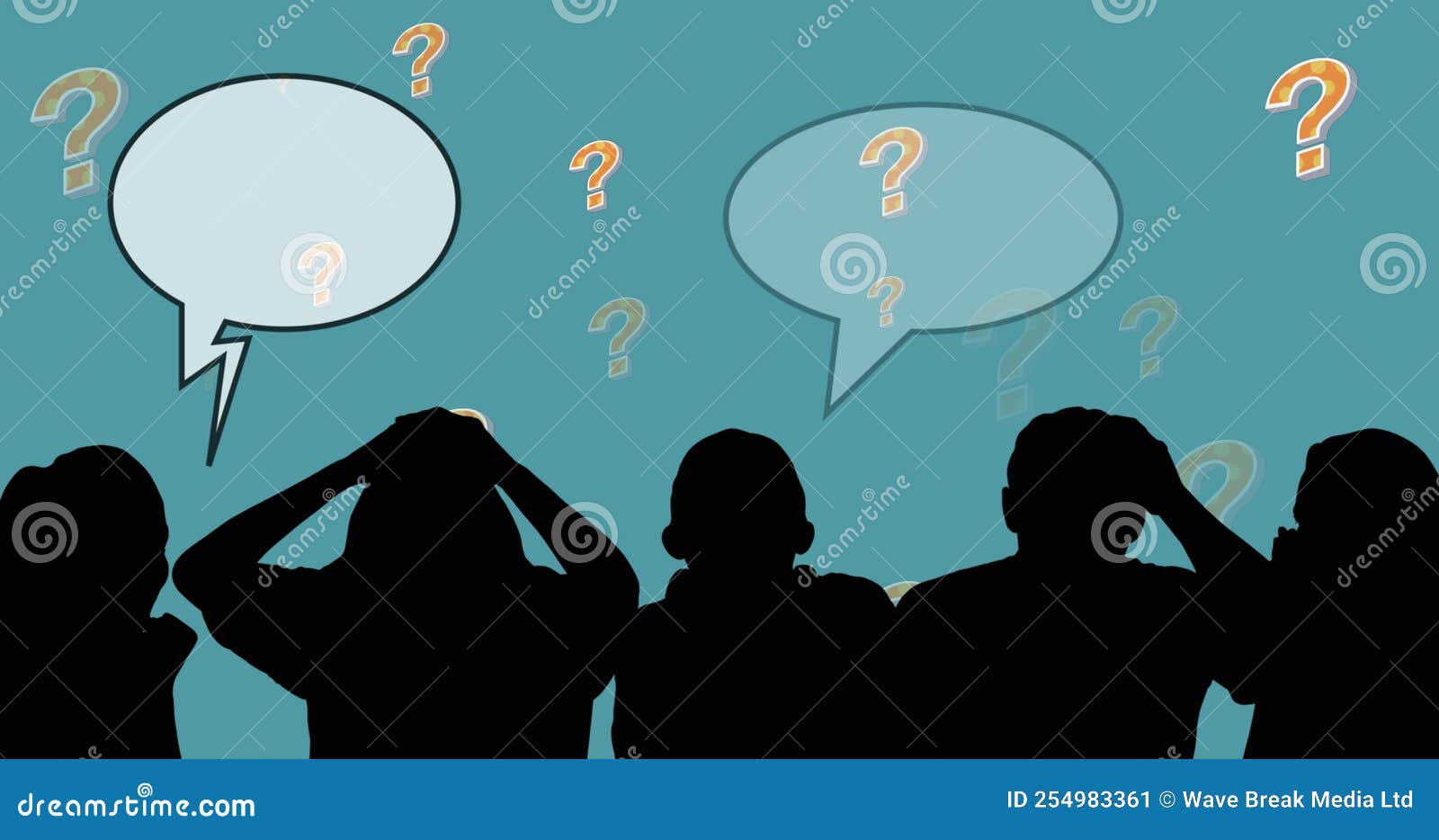 Image of People Silhouettes with Speech Bubble Over Question Marks on ...