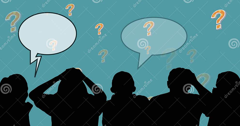 Image of People Silhouettes with Speech Bubble Over Question Marks on ...