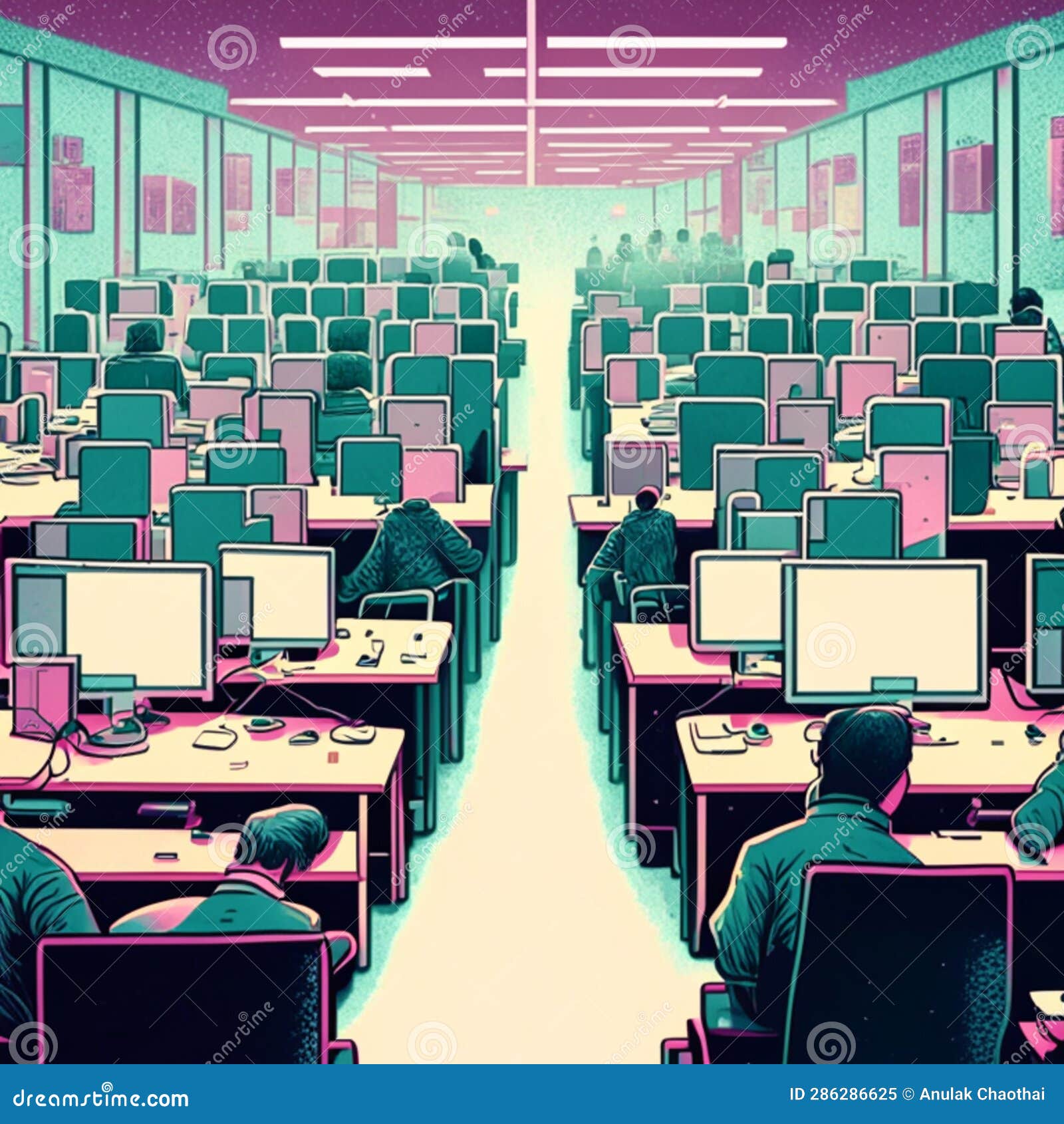 Image of People Sitting at Tables and Computers in the Classroom ...