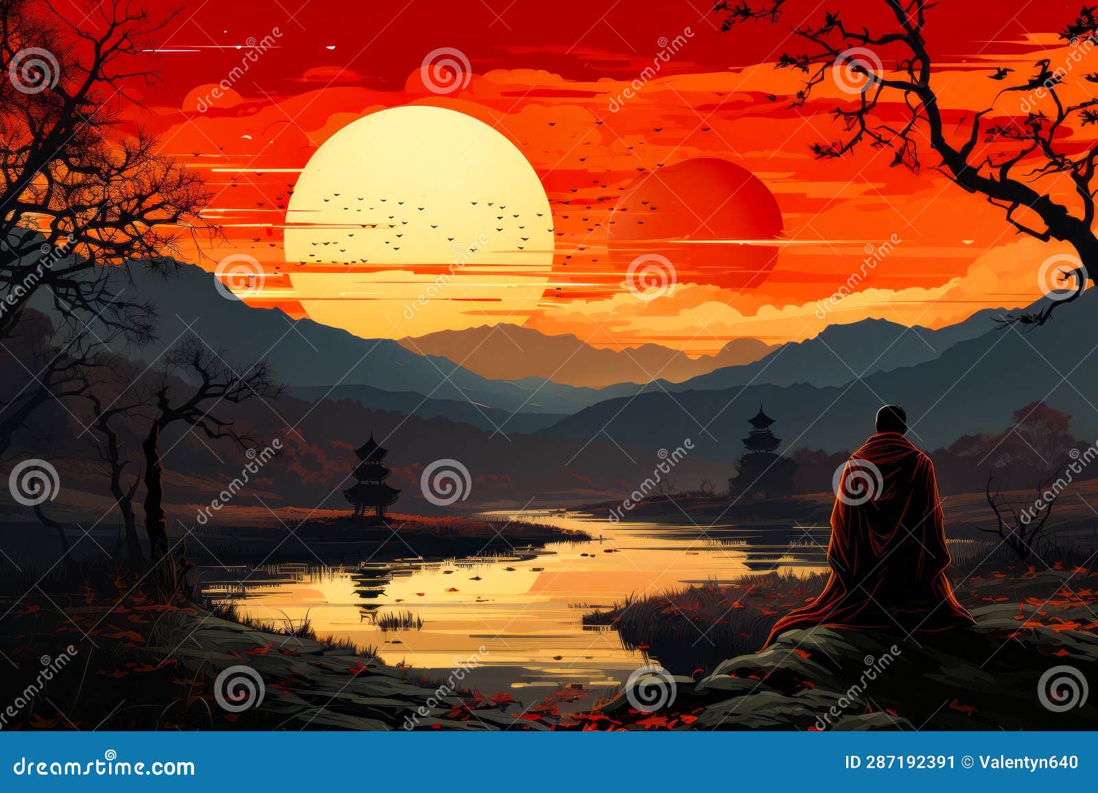 Image of Person Sitting in Front of Sunset. Generative AI Stock ...