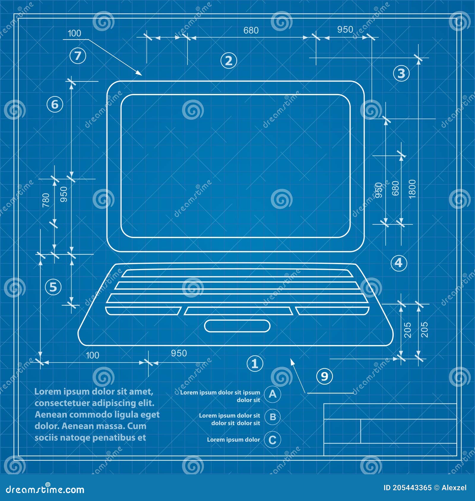 Image of a Personal Computer on a Blueprint Drawing Stock Vector ...