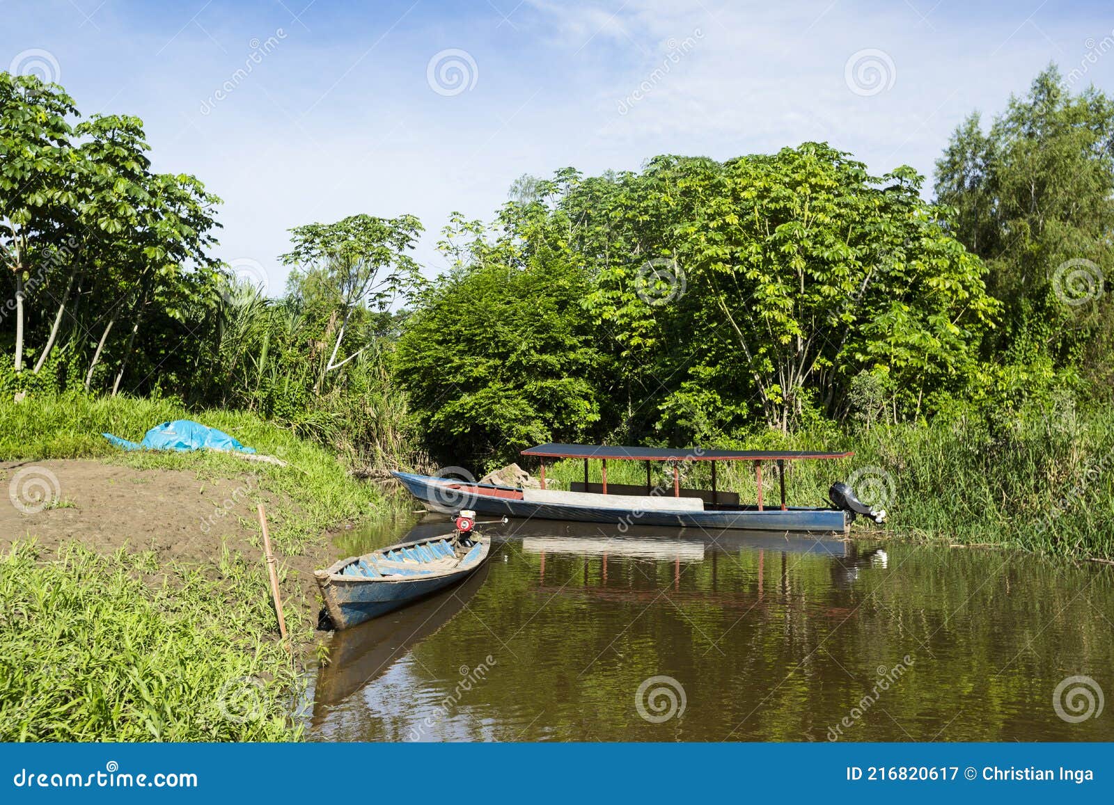 Image in Peruvian Jungle of a Boat in a River in Amazon Forest ...