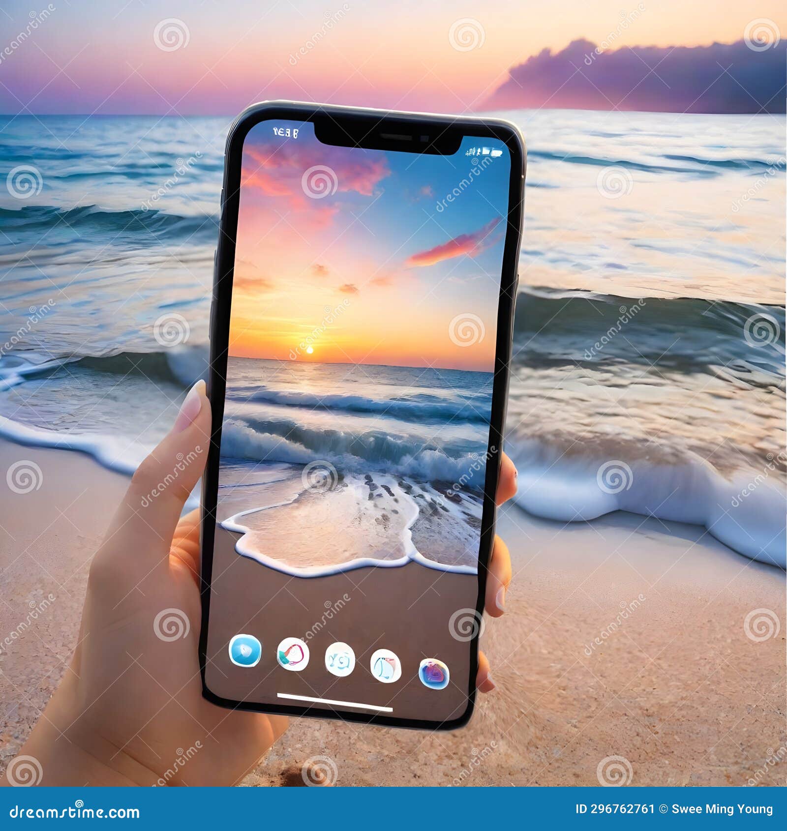 Image of Photography Summer Beautiful Beach on the Phone in the Hand ...