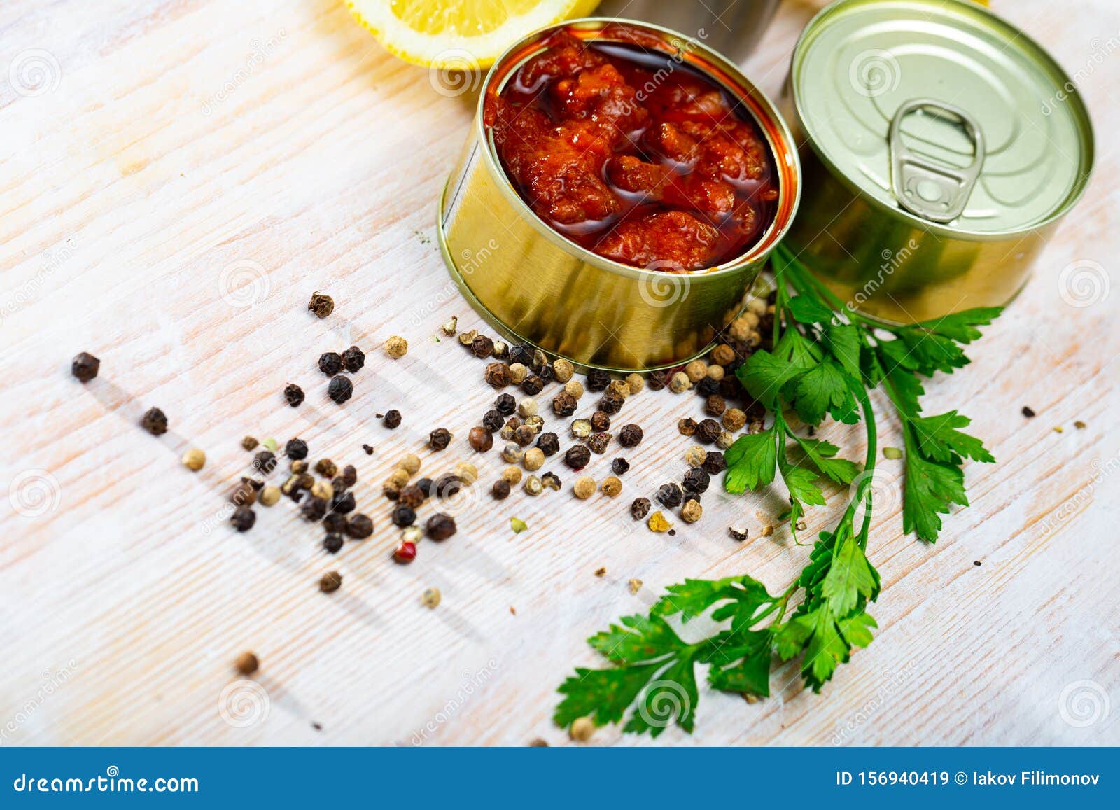 Image of Pickled Squids in American Salsa Sauce in Open Tin Can Stock ...