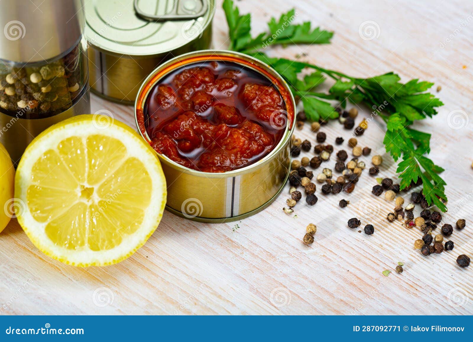 Image of Pickled Squids in American Salsa Sauce in Open Tin Can Stock ...