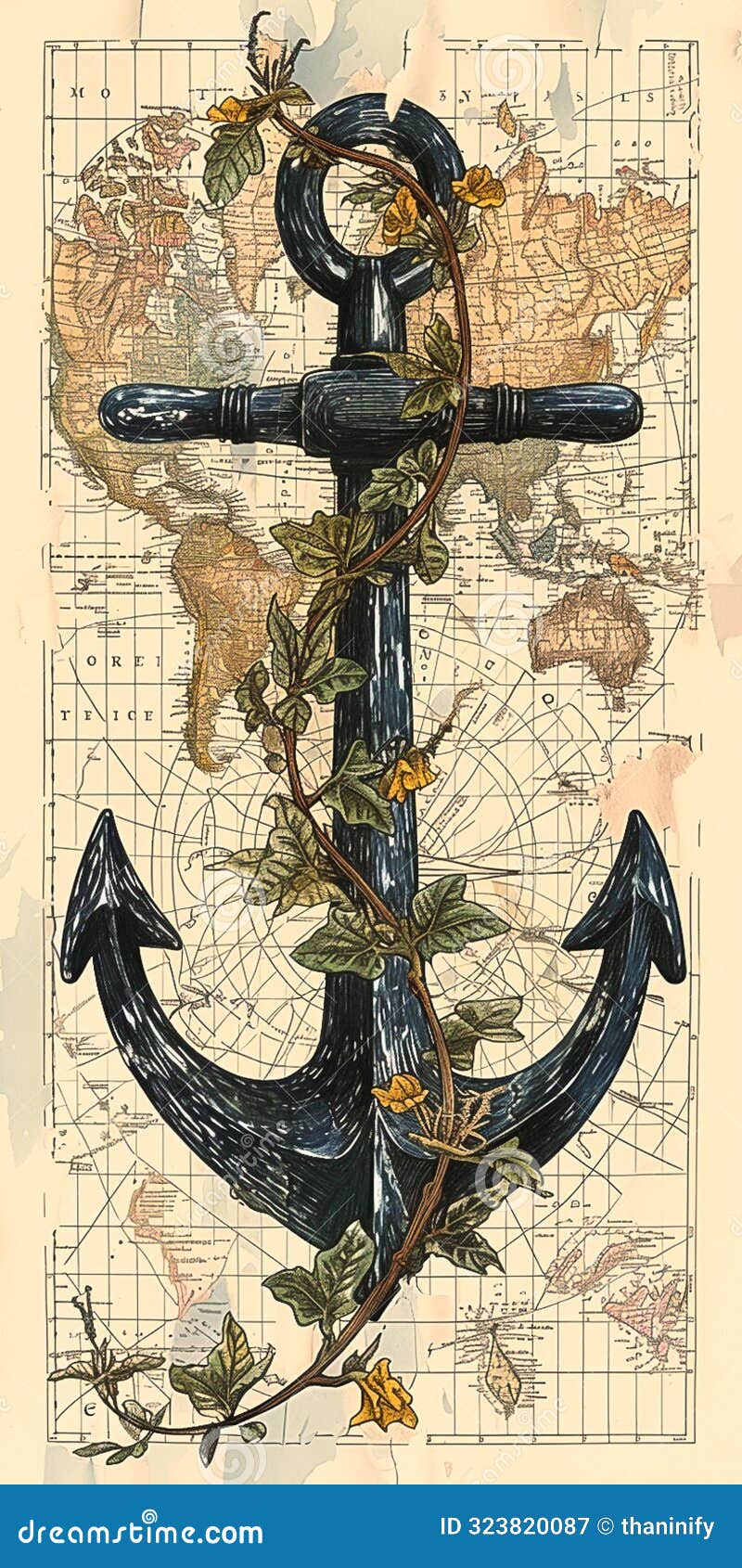 An Image of a Picture of an Anchor with a Map in the Background Stock ...