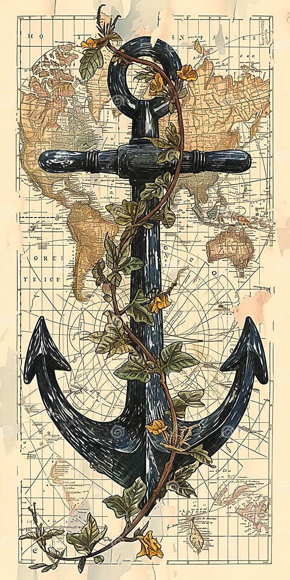 An Image of a Picture of an Anchor with a Map in the Background Stock ...
