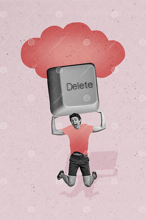 Image Picture Artwork Collage of Crazy Man Use Modern Technology Delete ...