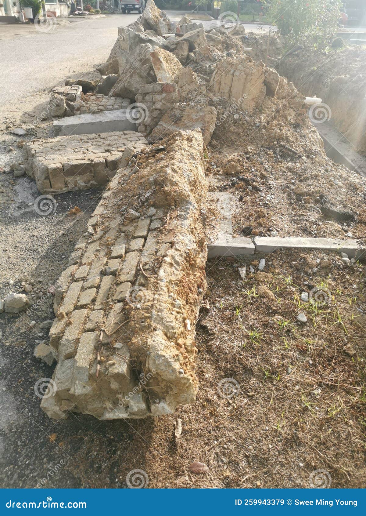 Pile of Broken Concrete Slab by the Roadside Stock Image - Image of ...