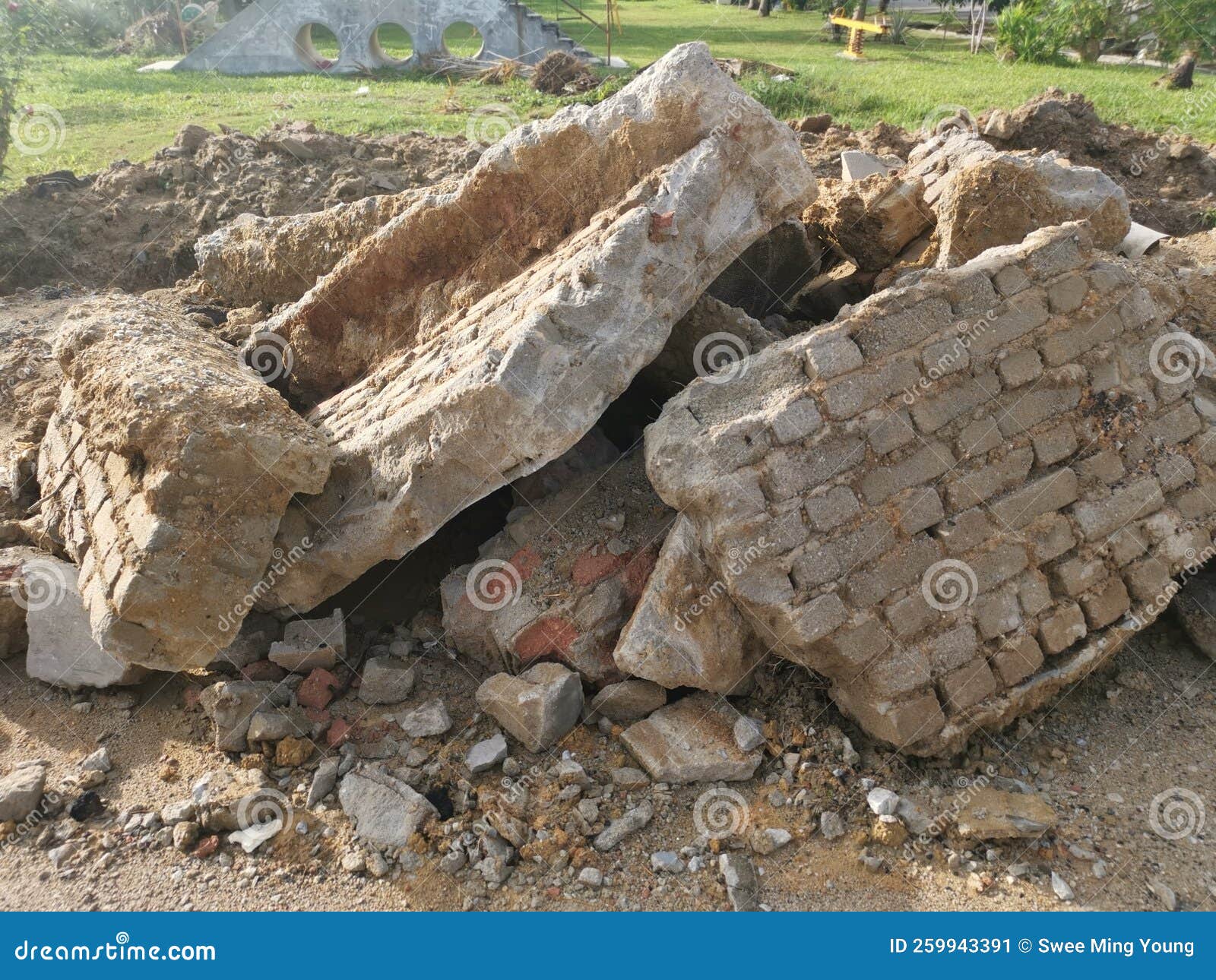 Pile of Broken Concrete Slab by the Roadside Stock Image - Image of ...