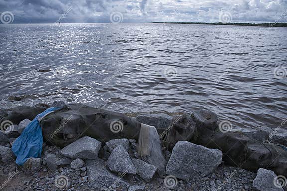 Pile in a Row of Log Jetty by the Sea Stock Image - Image of landscape ...