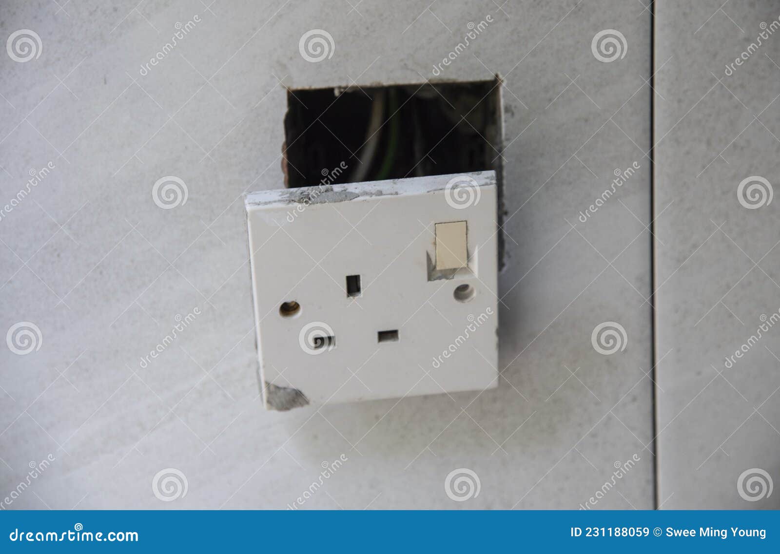 3-pin Plug Socket Adapter Hanging Out from the Wall Stock Image - Image ...