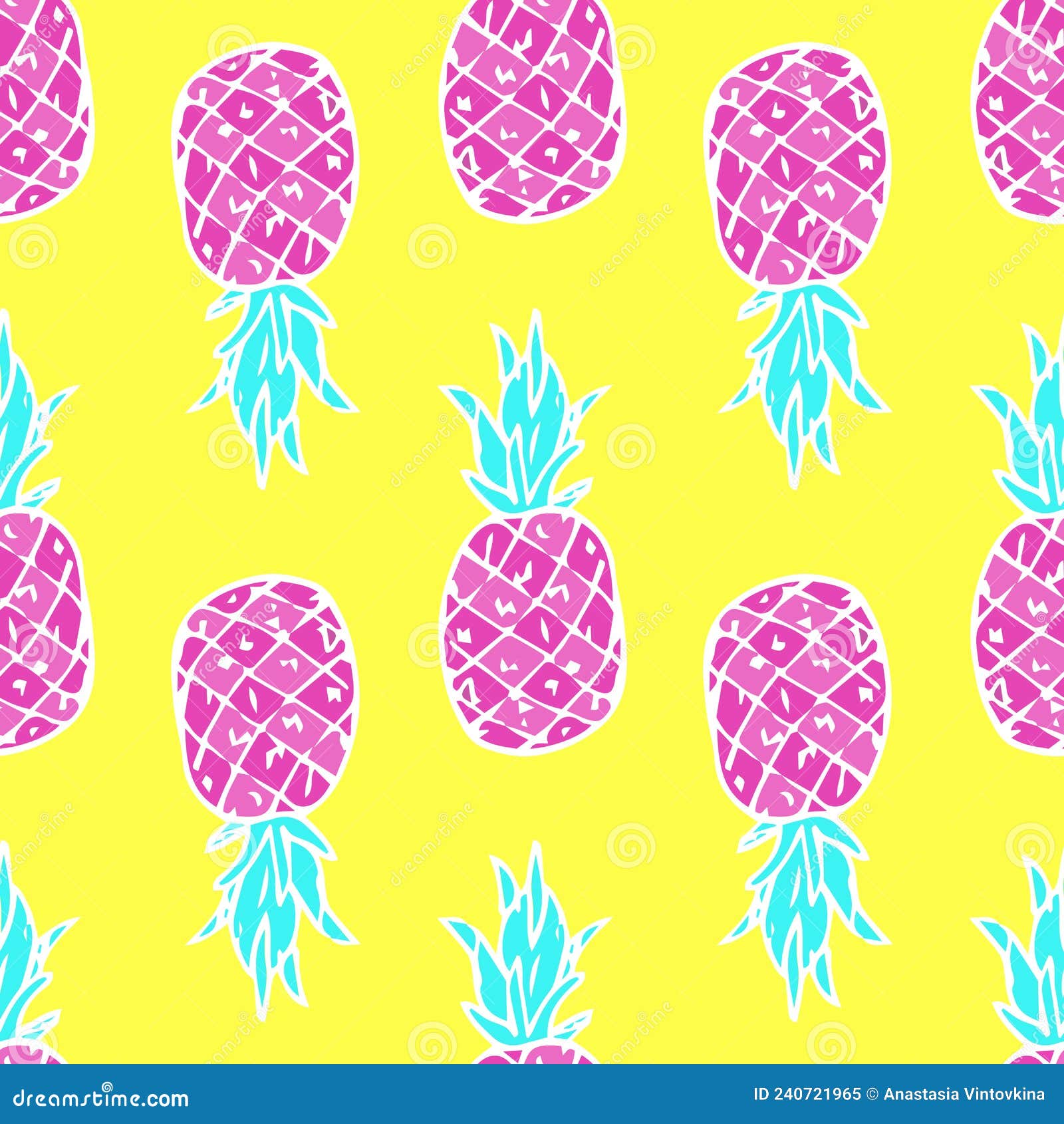 Pink Pineapple Pattern Yellow. Seamless Pattern Drawing in the Style of ...