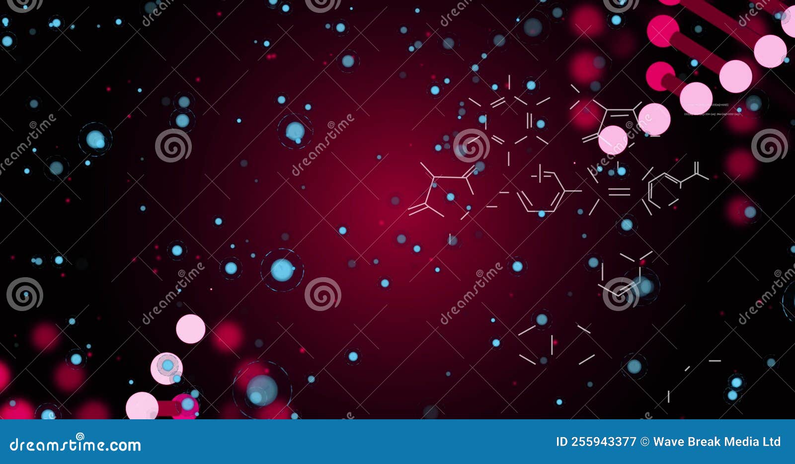 Image of Pink 3d Dna Rotating with Molecules and Blue Particles on ...