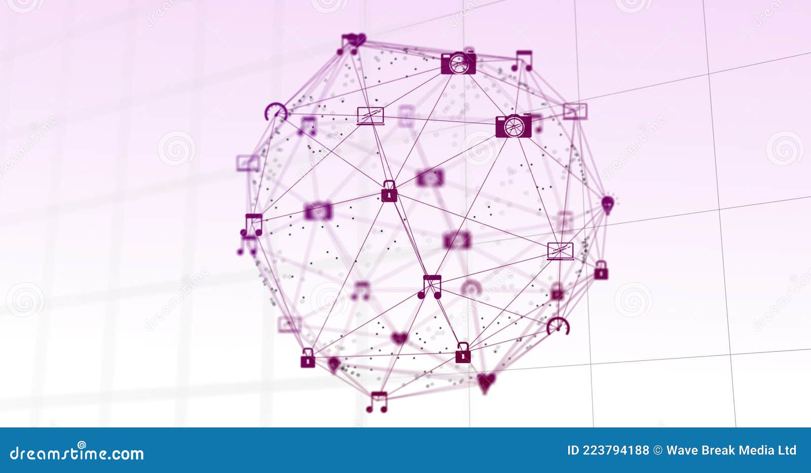 Image of Pink Globe of Network Connections with Multimedia Icons on ...