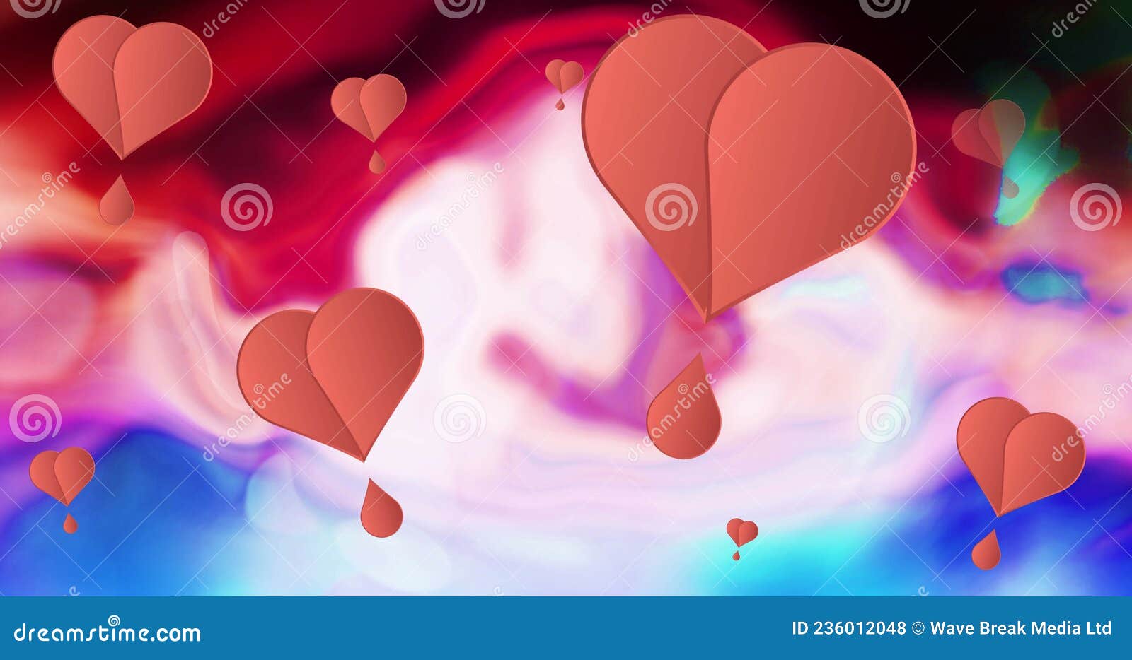 Image of Pink Hearts Moving on Multi Coloured Background Stock ...