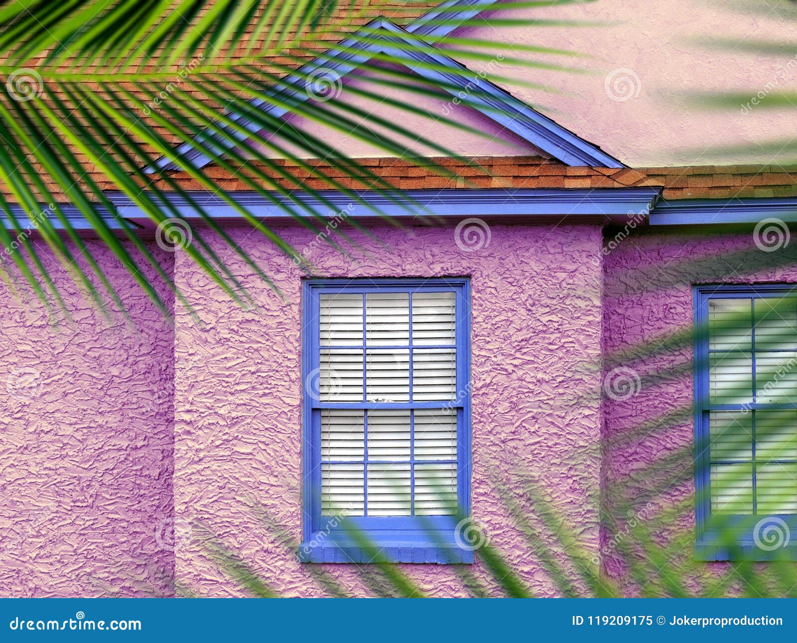 Pink house and windows stock image. Image of destinations - 119209175