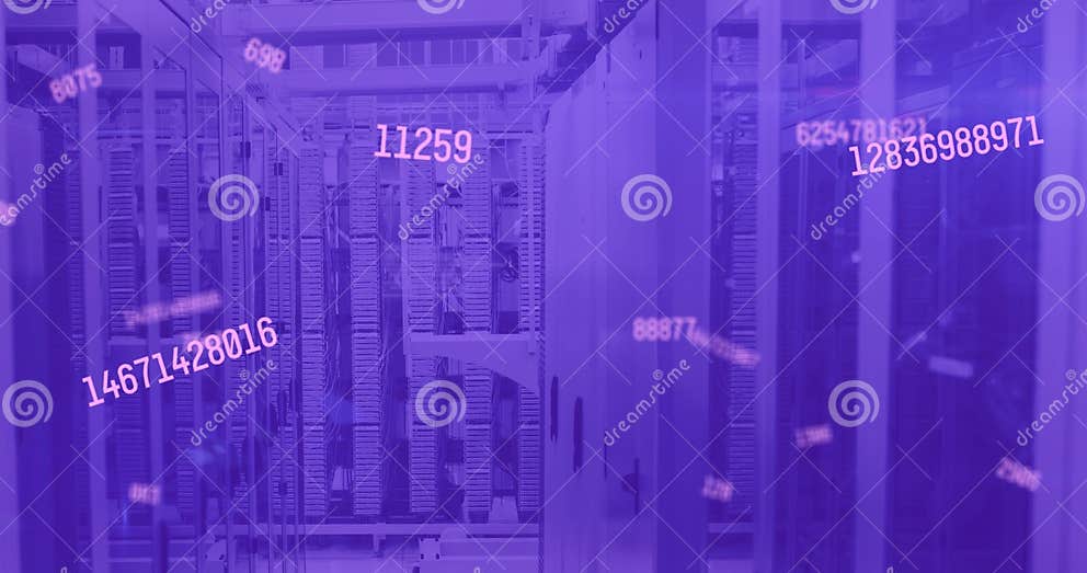 Image of Pink Numbers Changing Over Tech Room with Computer Servers ...