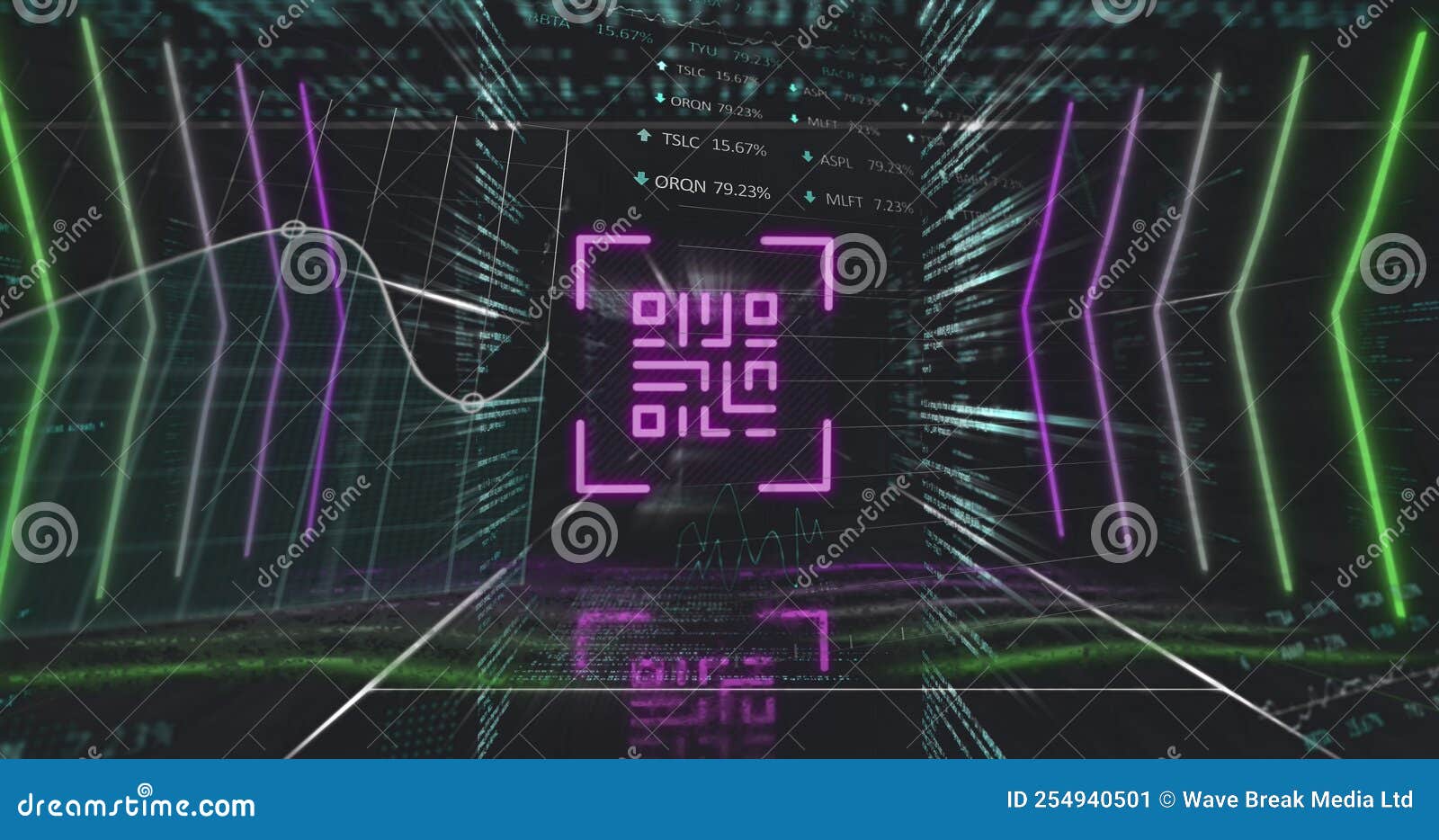 Image of Pink Qr Code, Neon Lights and Data Processing on Black ...