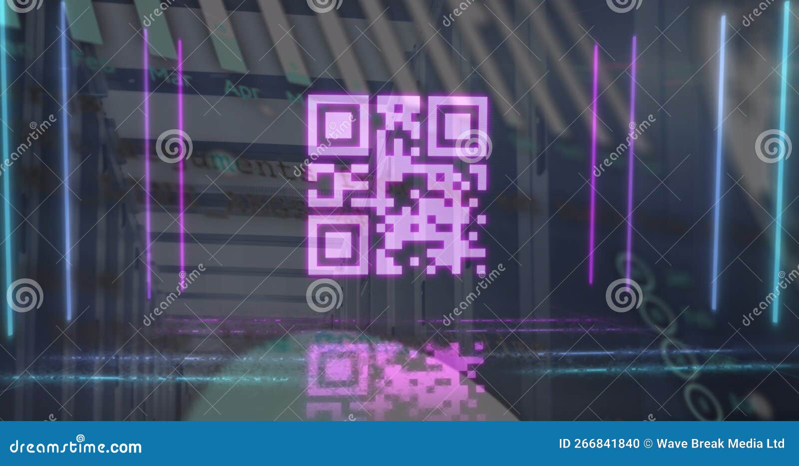 Image of Pink Qr Code with Neon Lights and Data Processing Over ...