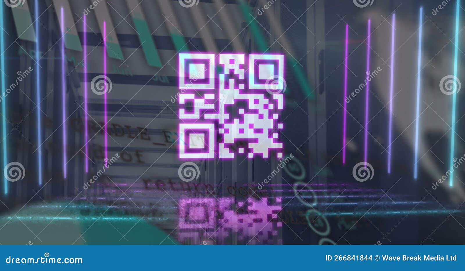 Image of Pink Qr Code with Neon Lights and Data Processing Over ...