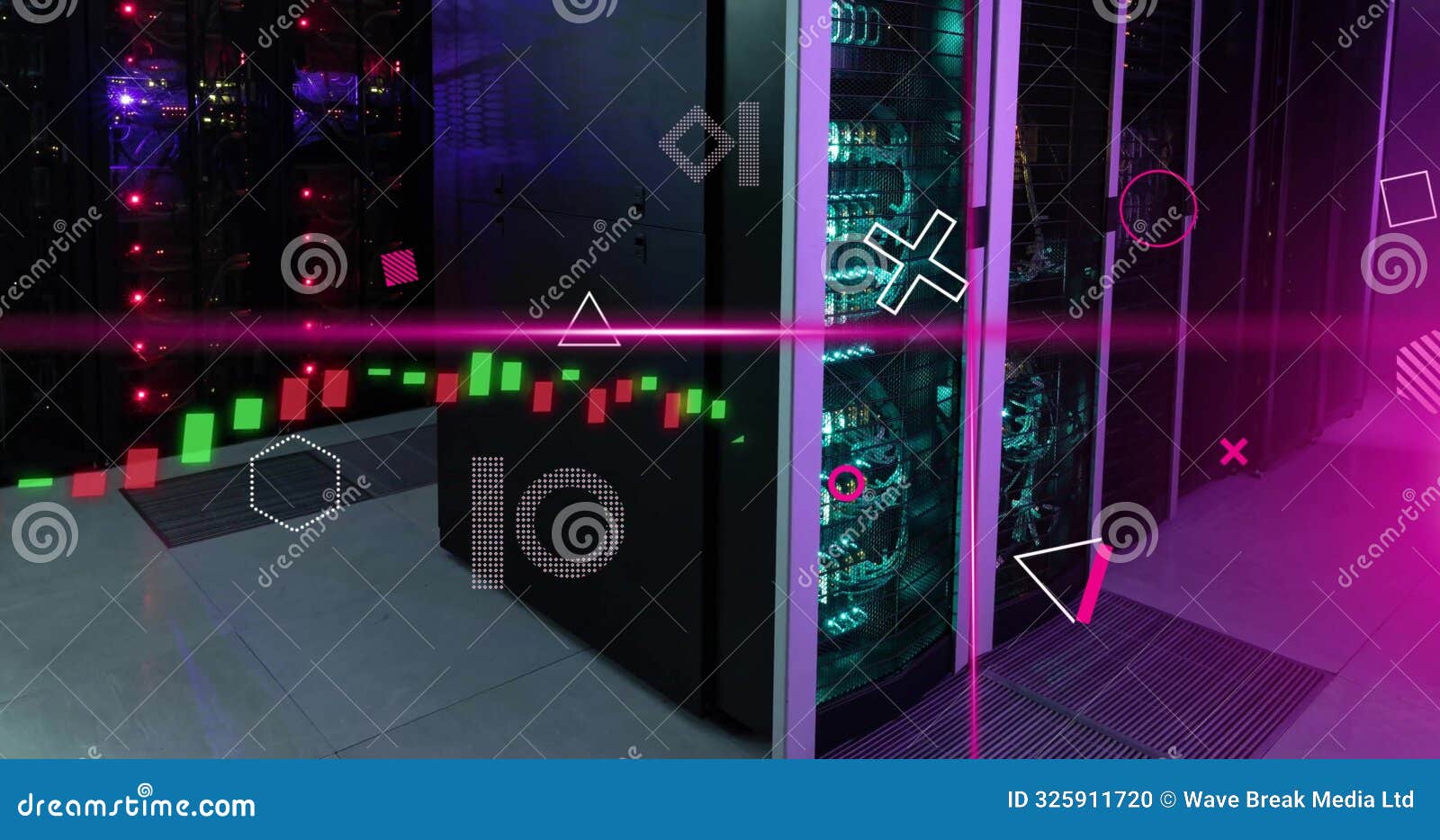 Image of Pink Scanner Beams, Rotating Shapes and Graph Processing Data ...