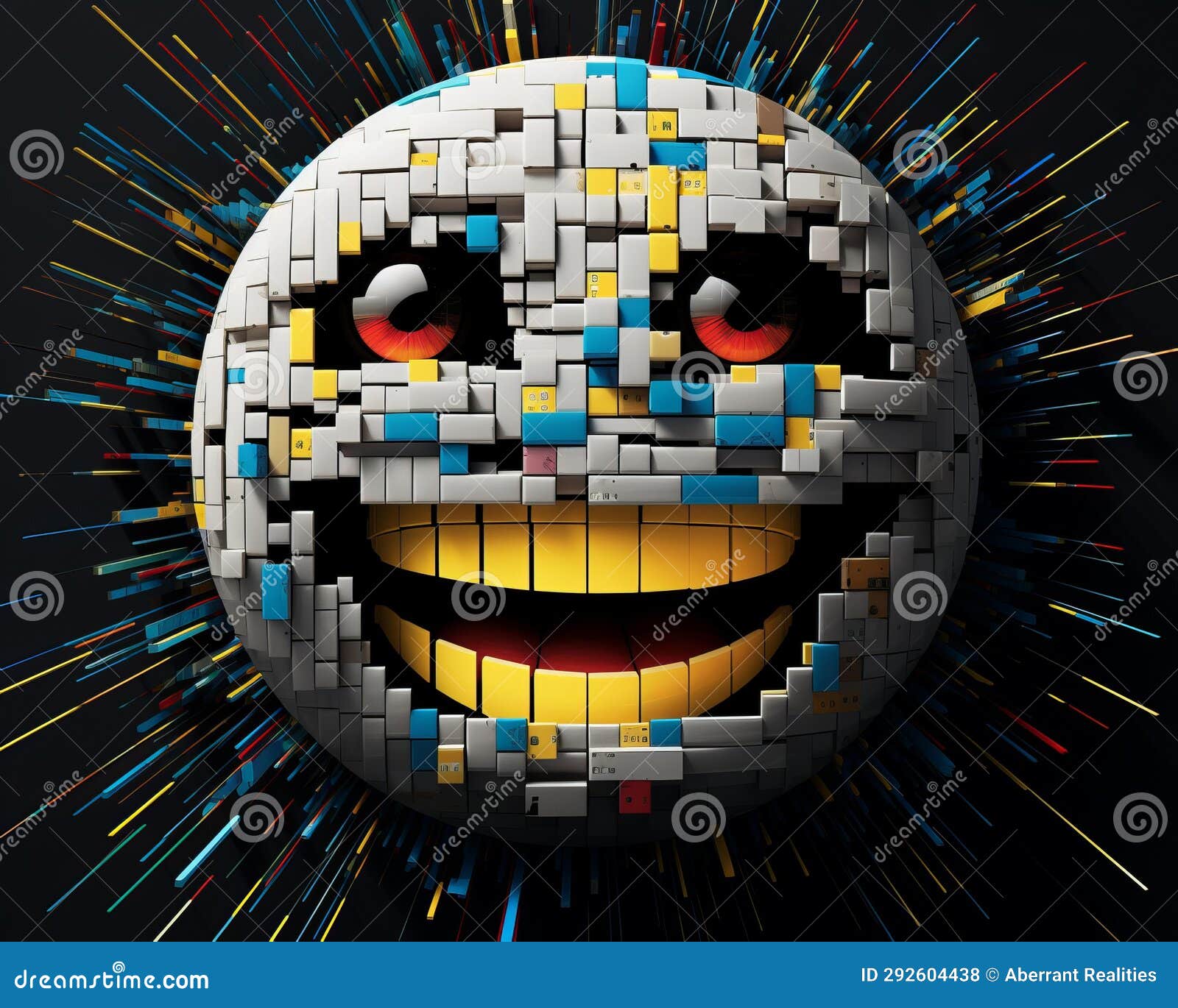 Pixelated Smiley Face Emoticon In 3D Rendering On Purple Background ...