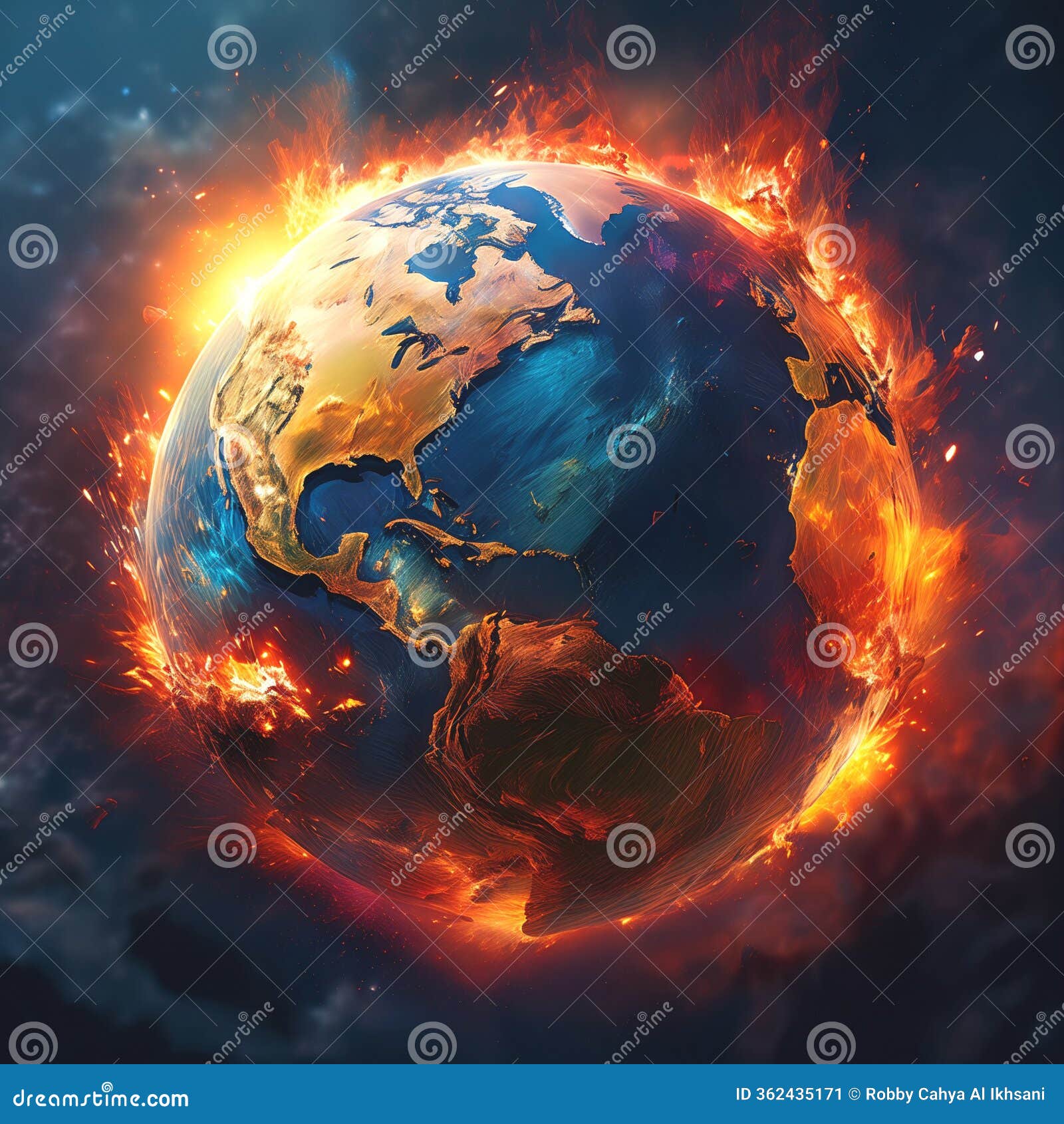 An AI Image of Planet Earth Exploding in Flames Stock Illustration ...