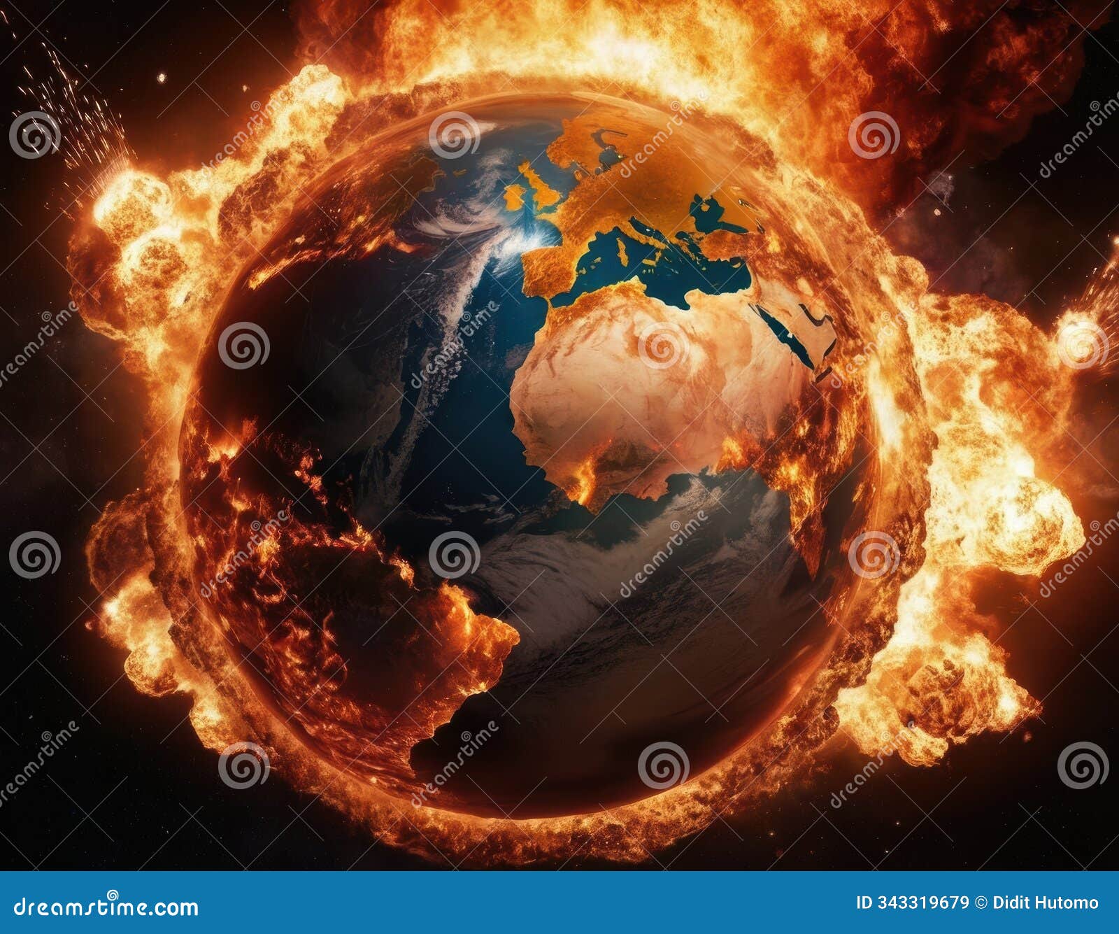 Image of Planet Earth Exploding in Flames. Stock Illustration ...