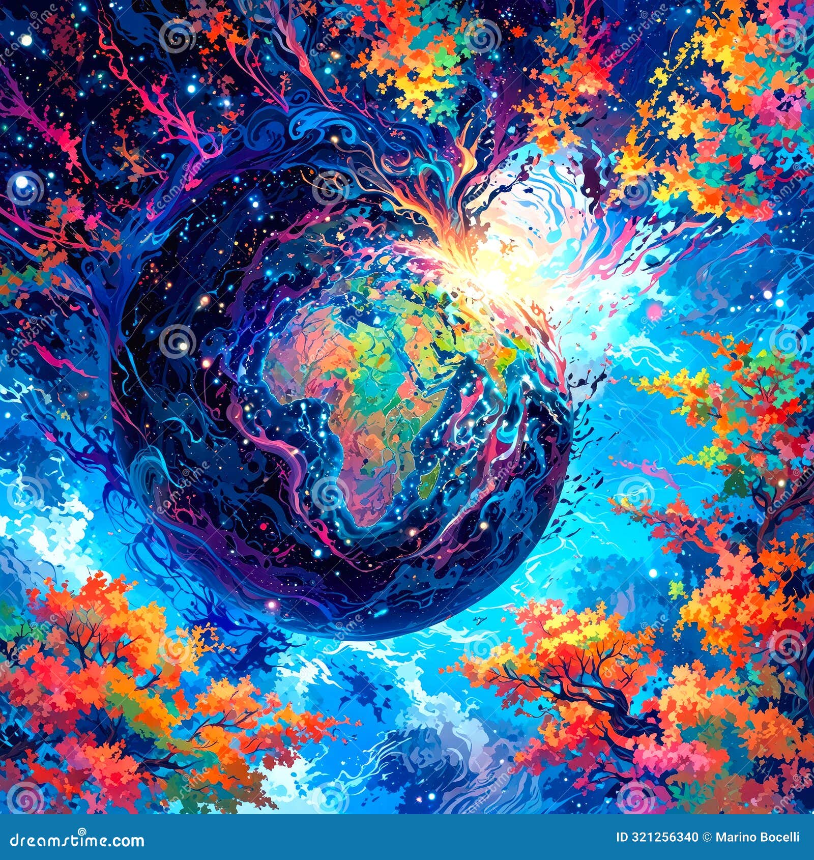 Image of Planet Earth in Psychedelic Version - Climate Change Concept ...