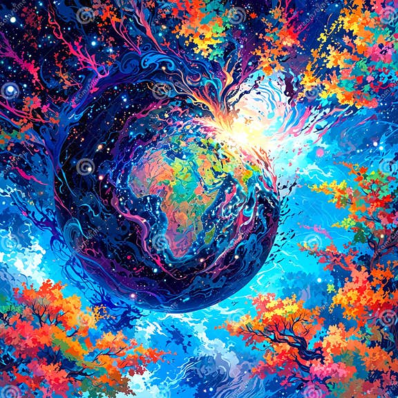 Image of Planet Earth in Psychedelic Version - Climate Change Concept ...