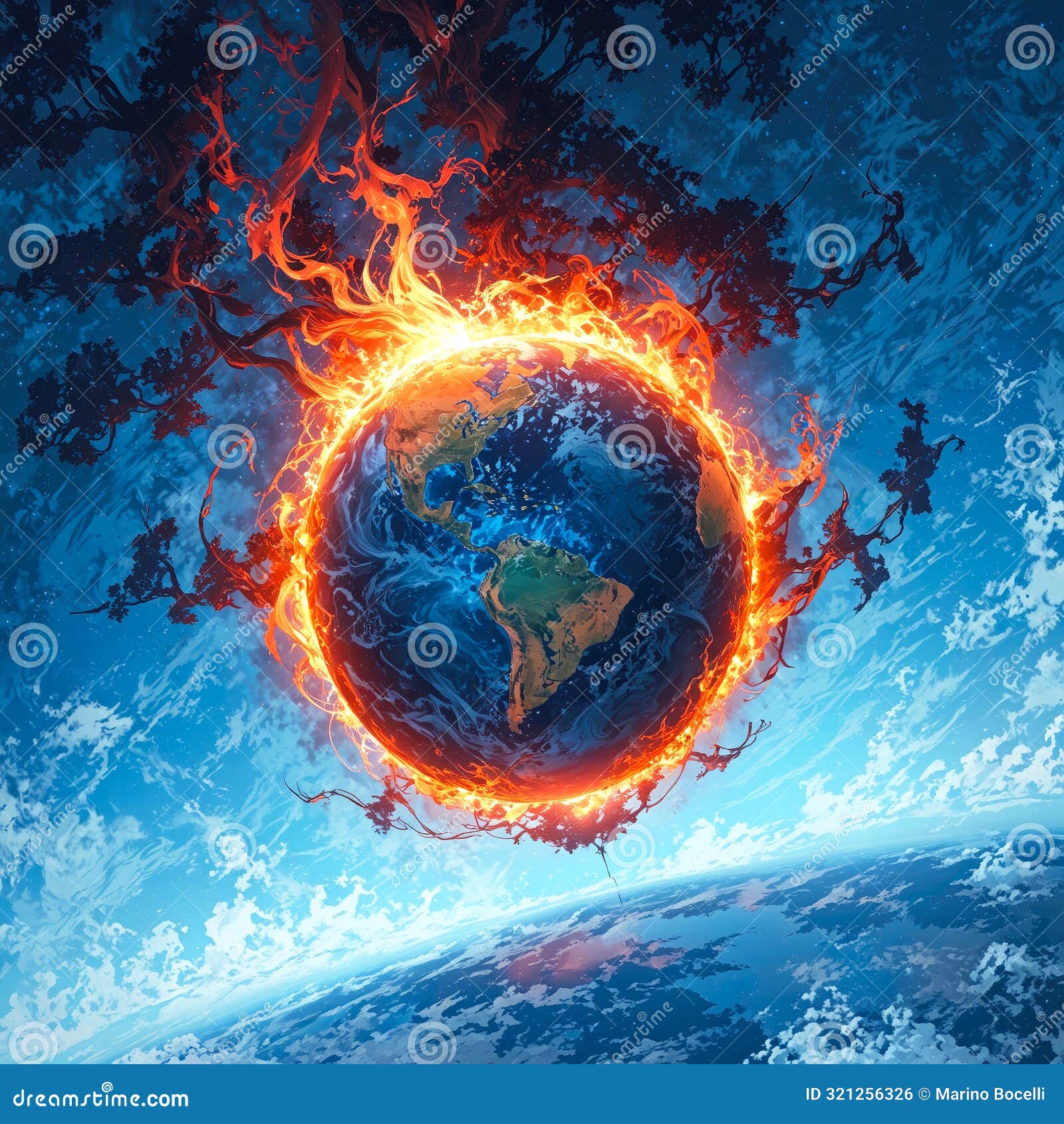 Image of Planet Earth Surrounded by Fire and Flames - Climate Change ...