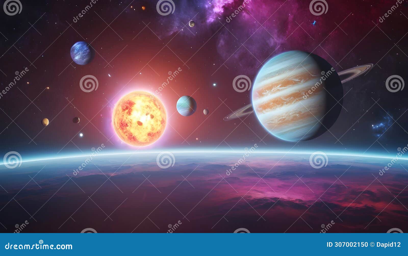 An Image of the Planets in Space Solar System, with Pink Milkiway and ...