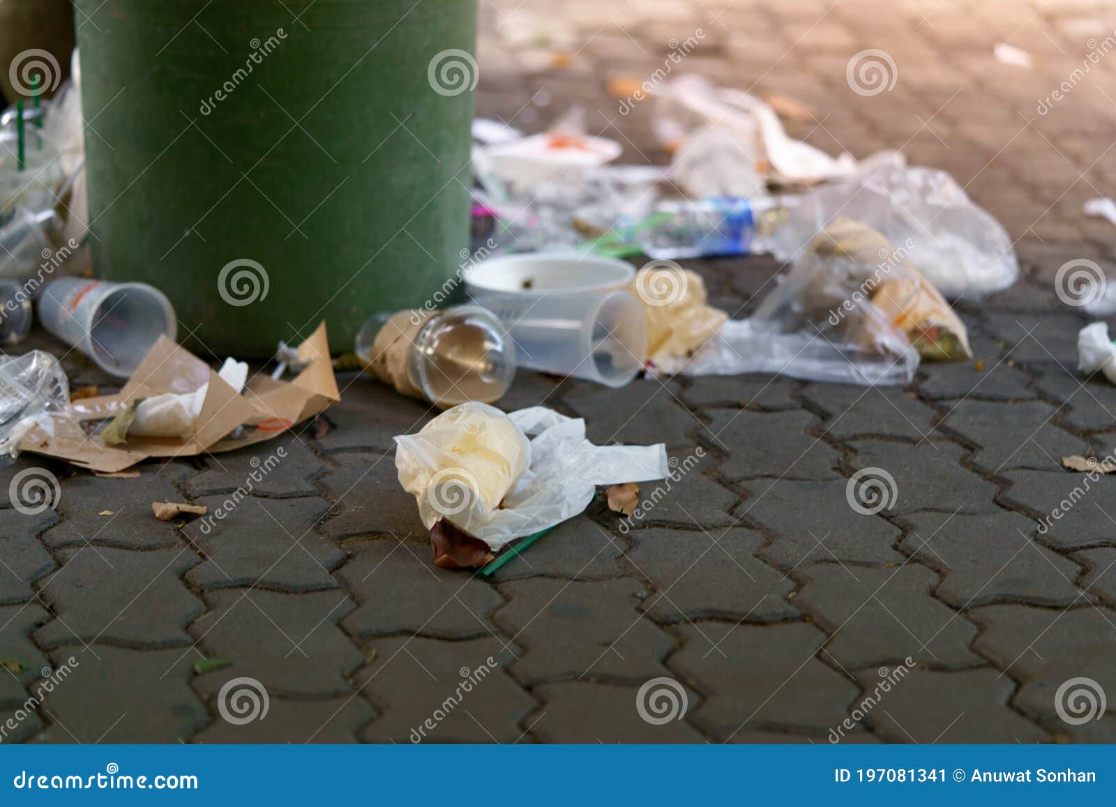 Image of Plastic Trash Filled with Trash that Overflows Outside Stock ...