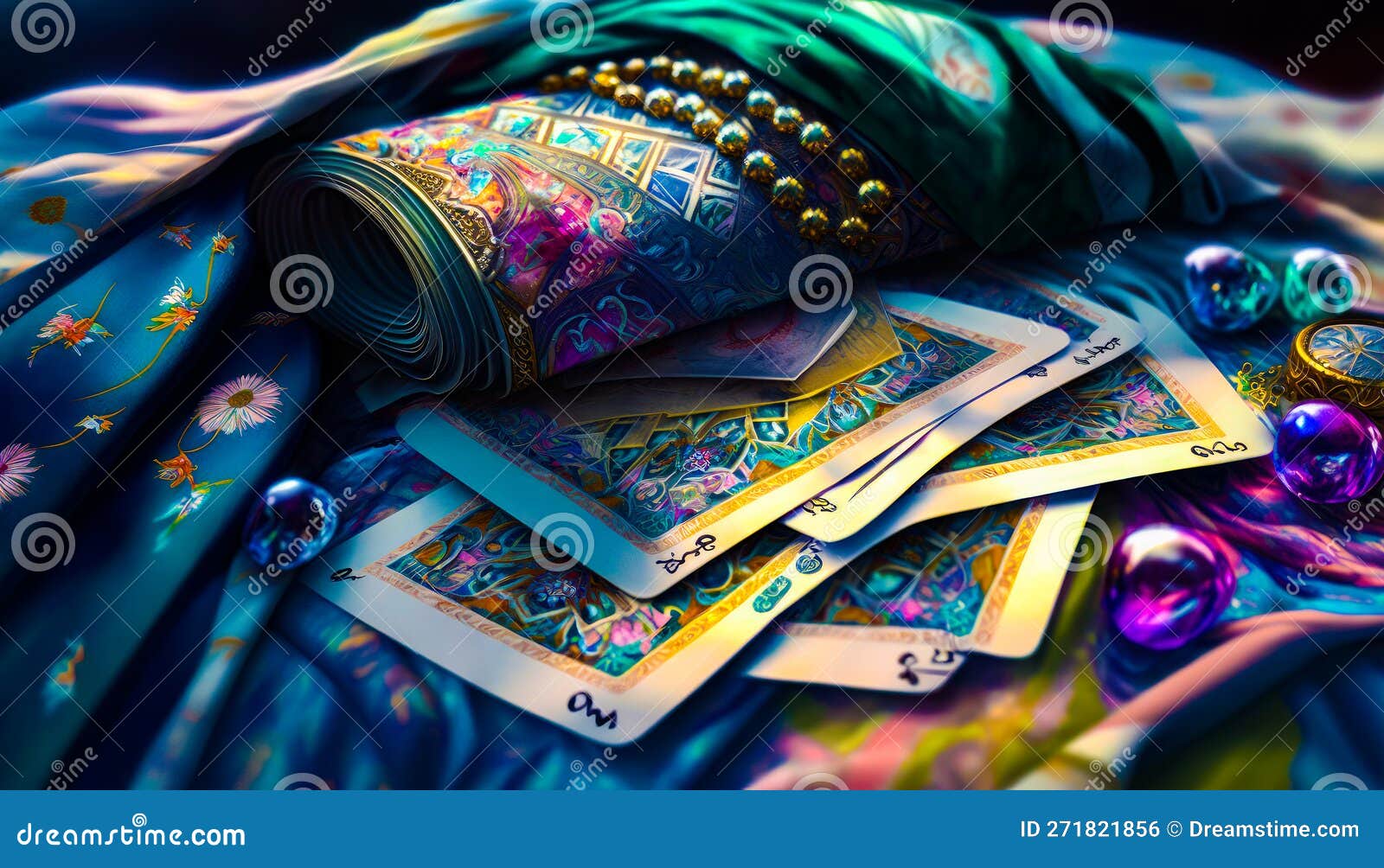 An Image of Playing Cards and Jewels on Bed. Generative AI Stock Photo ...