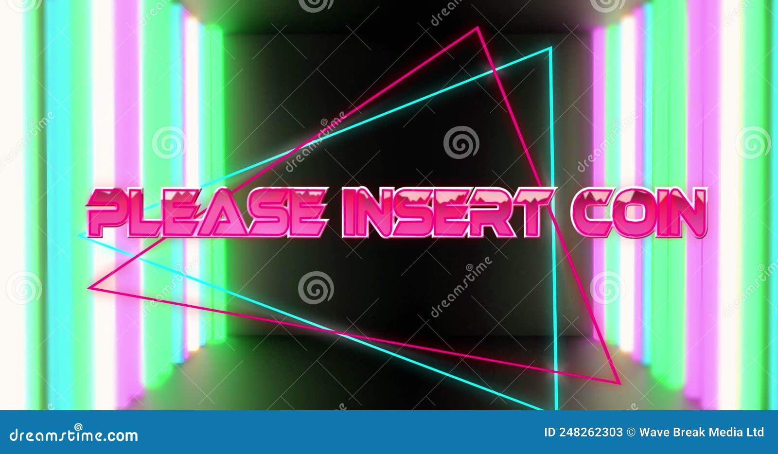 Image of Please Insert Coin Over Neon Lights on Black Background Stock ...